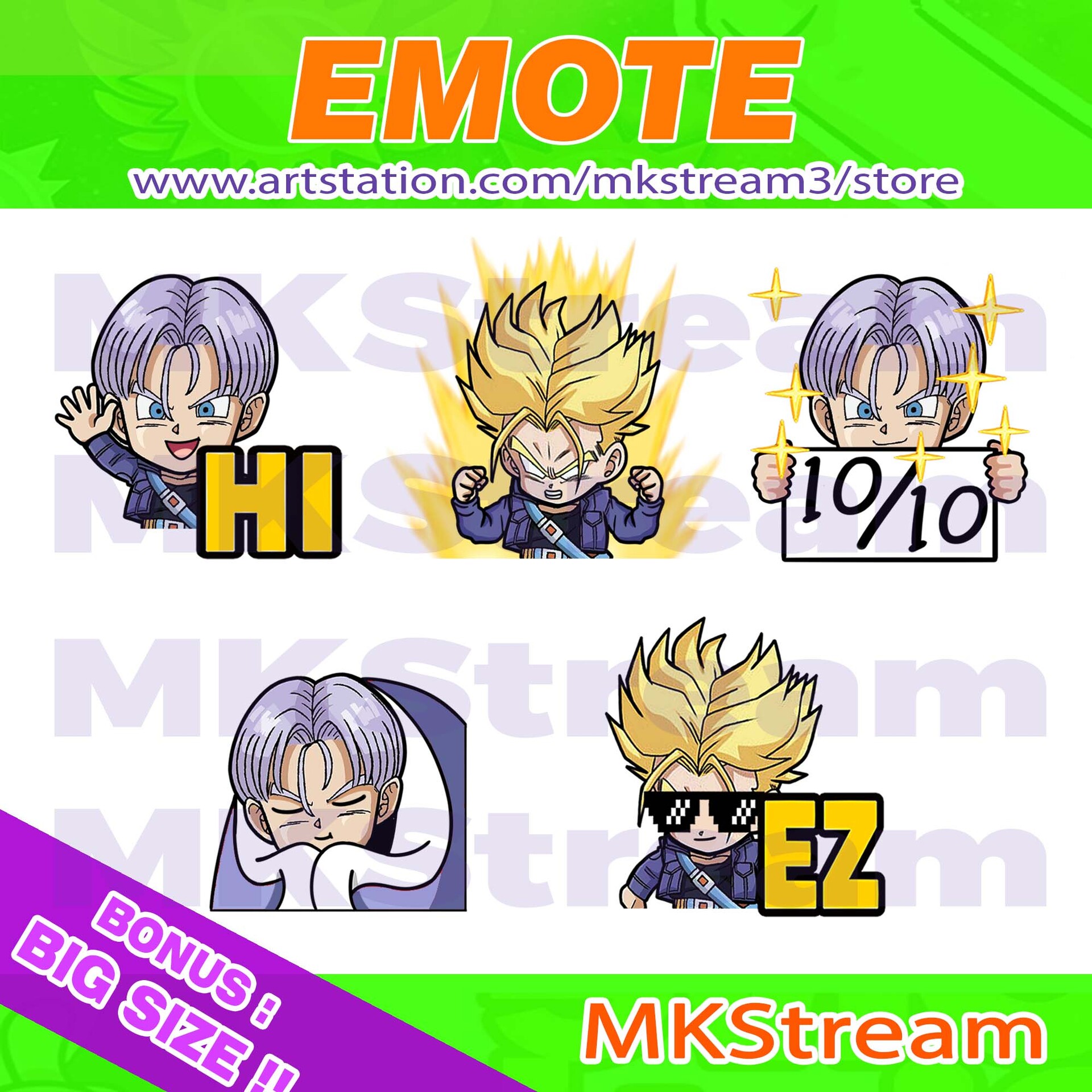 ArtStation - Emotes dragon ball trunks hi, comfy, perfect, rage & ez pack