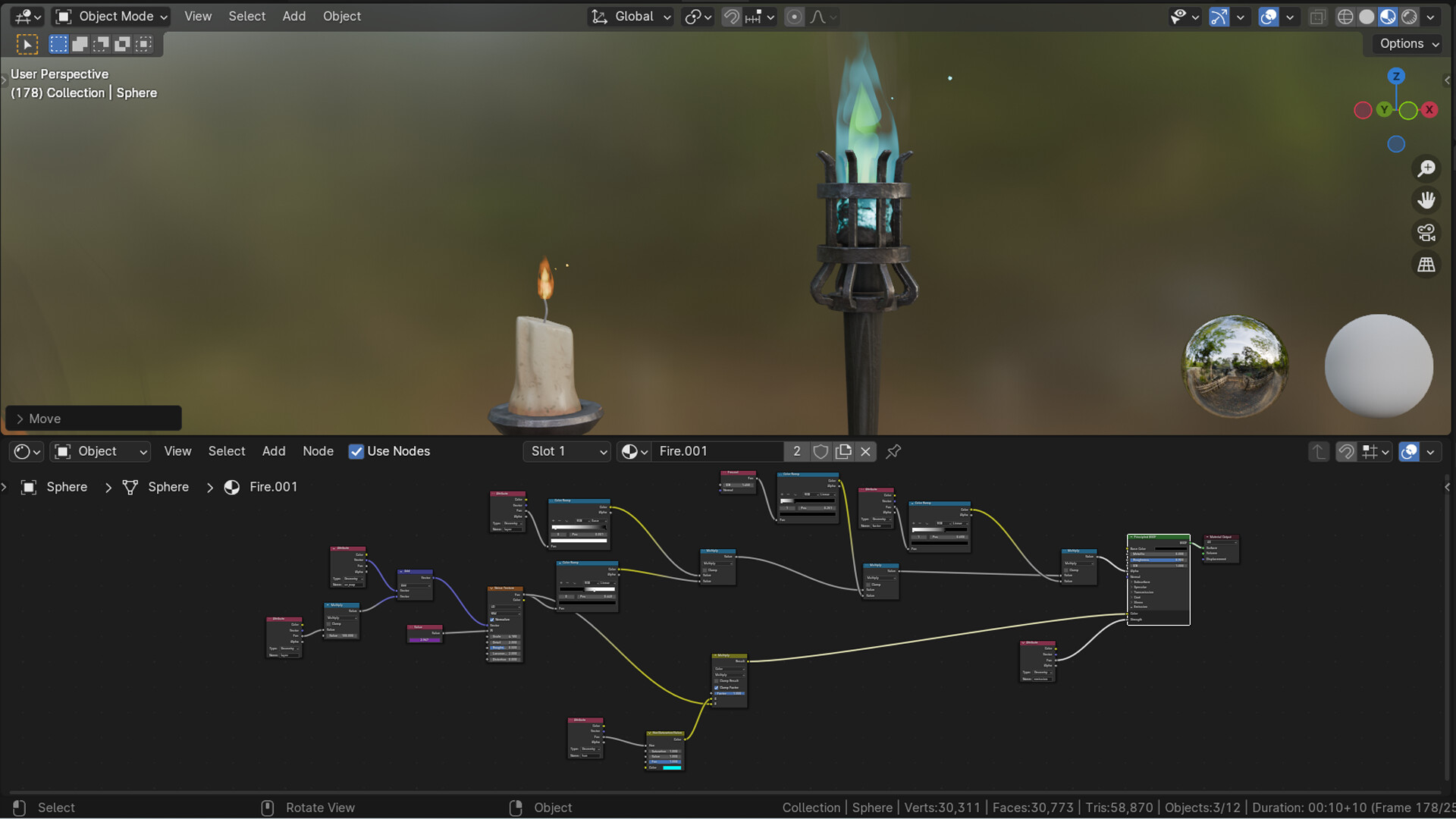 3D Tudor - Blender Geometry Node Fire Animation