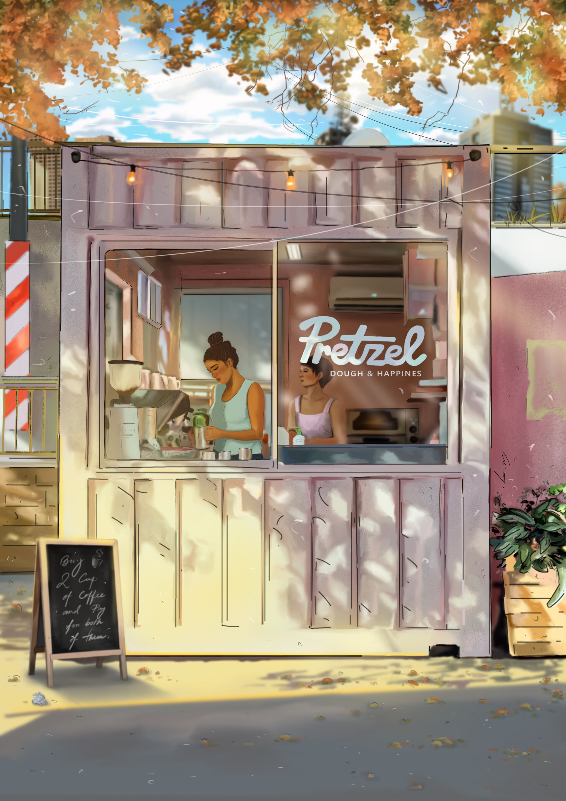 ArtStation - Illustration: A Pink Café