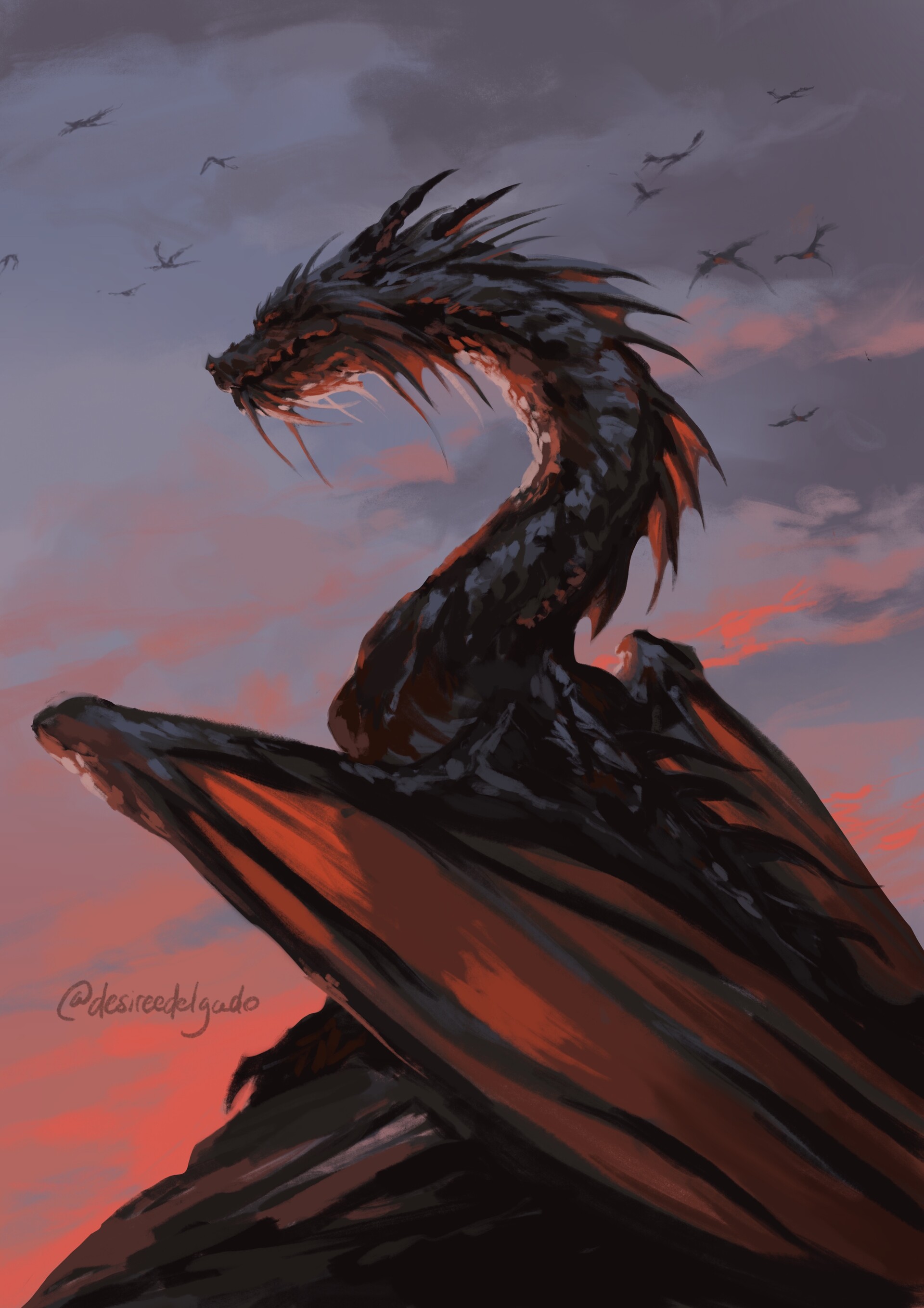 ArtStation - Dragon at sunset