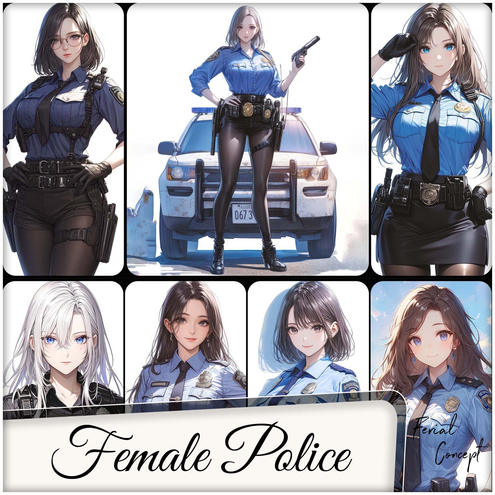 Ferial Studio - 🔹250 Female Police - Anime Character Reference Image ...
