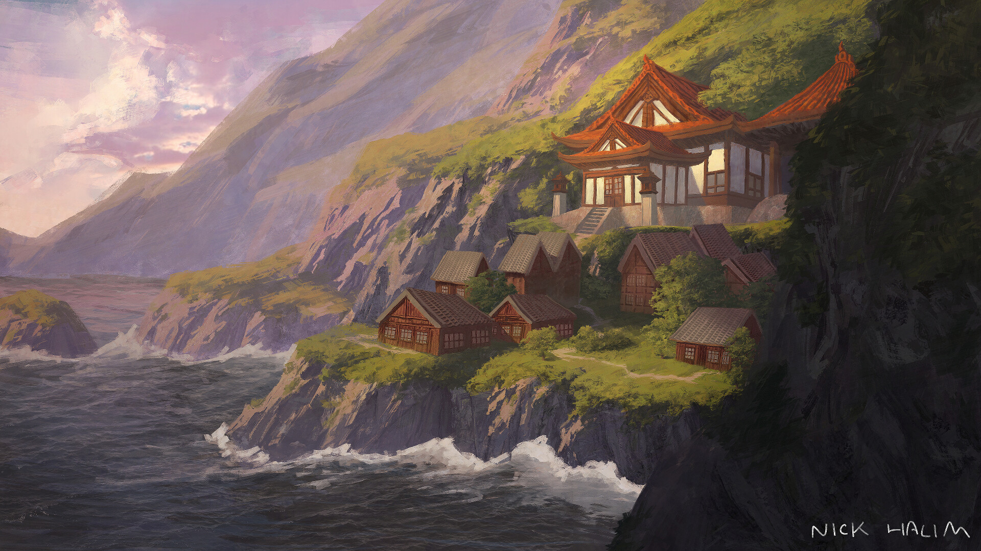 ArtStation - Japanese Cliffside Village - Environment Design
