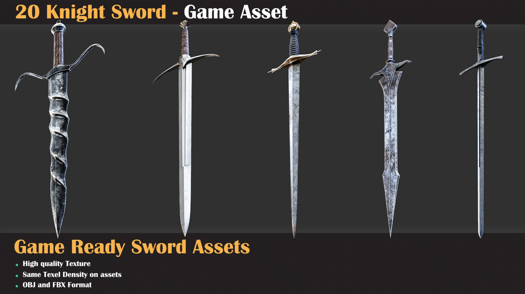 Milad Kambari - 20 Knight Sword with Texture - Game Asset