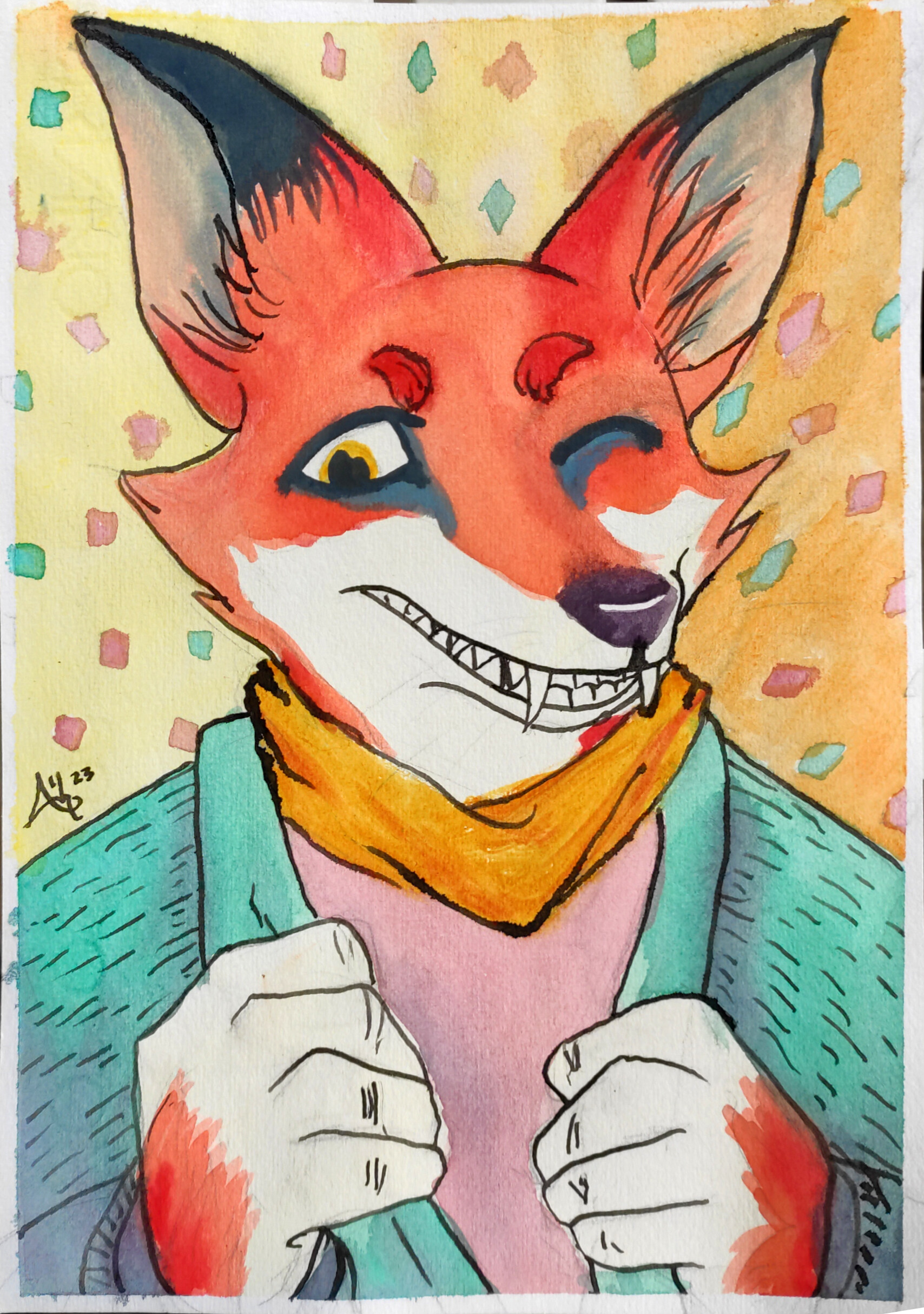 ArtStation - Cartoon fox portrait with watercolors