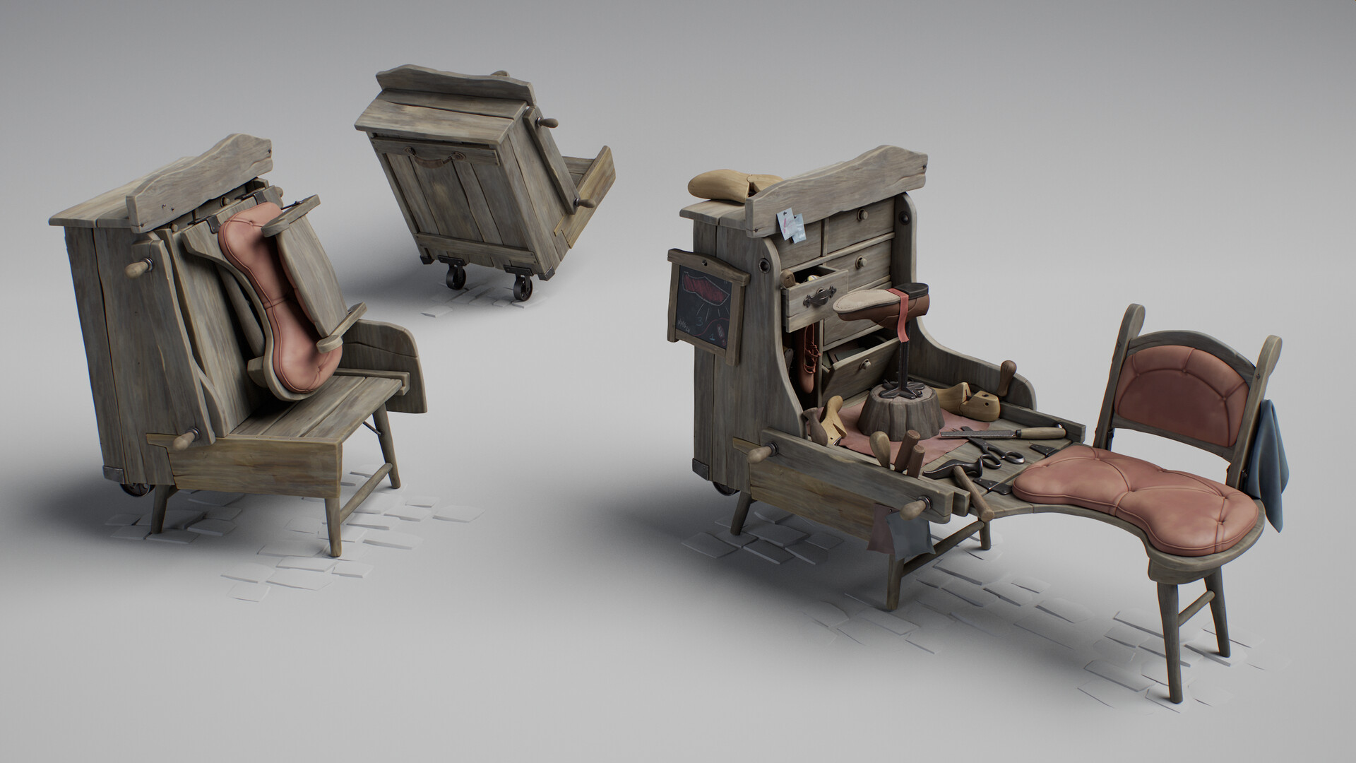 Nicolas Morlet - Cobbler's bench - Shoemaker bench for easy movement.