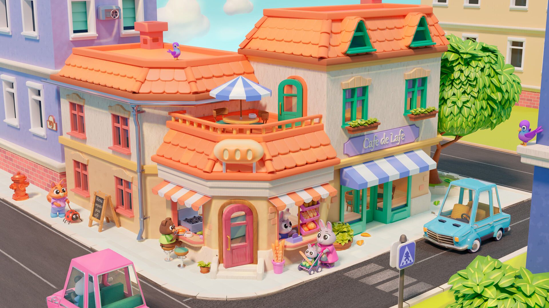 ArtStation - Morning in a сute city 3d