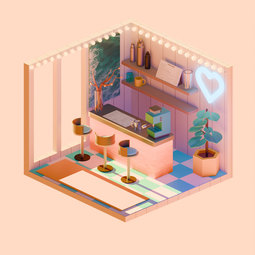 ArtStation - low poly cafe