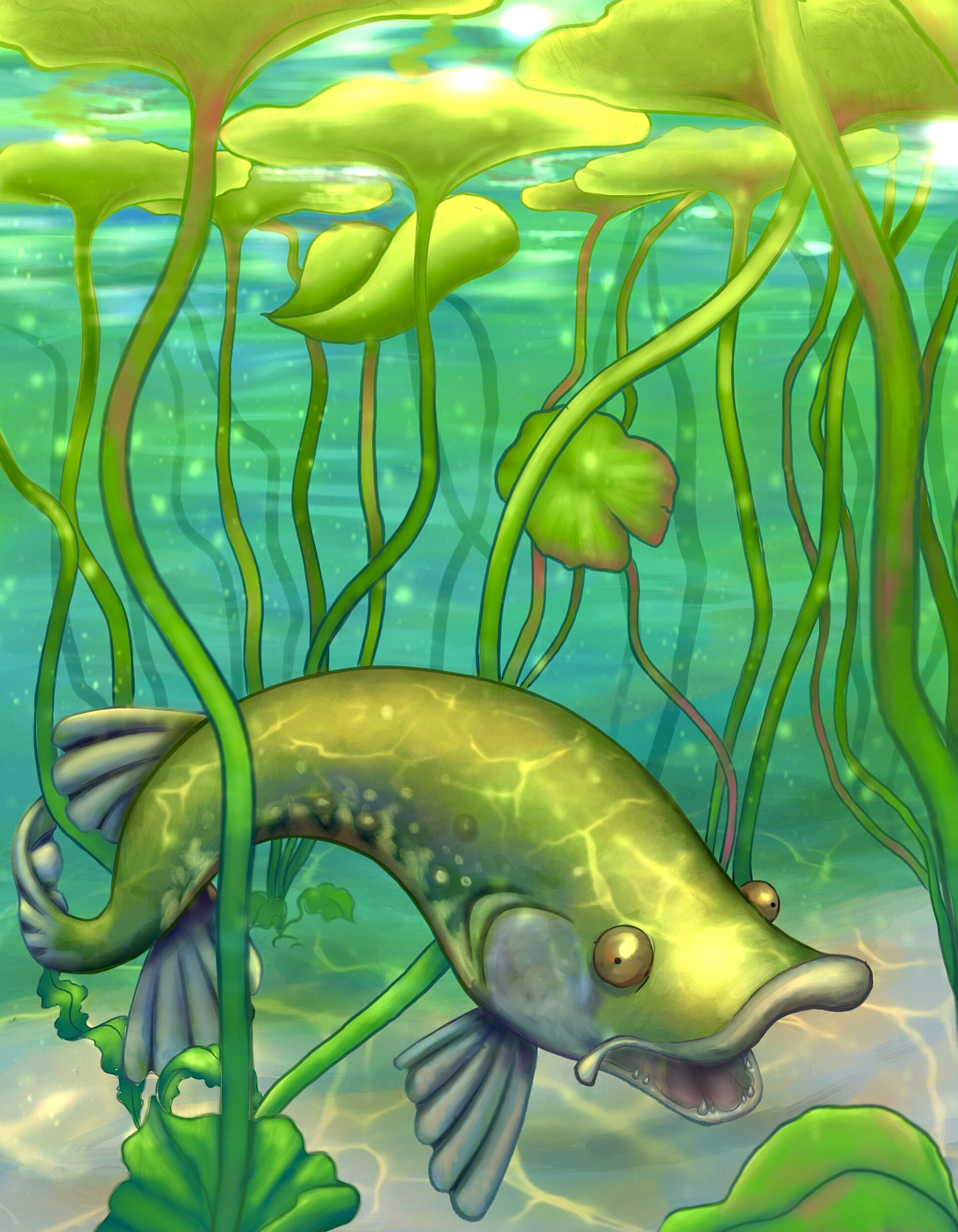 ArtStation - Fish in a Lilypad Pond