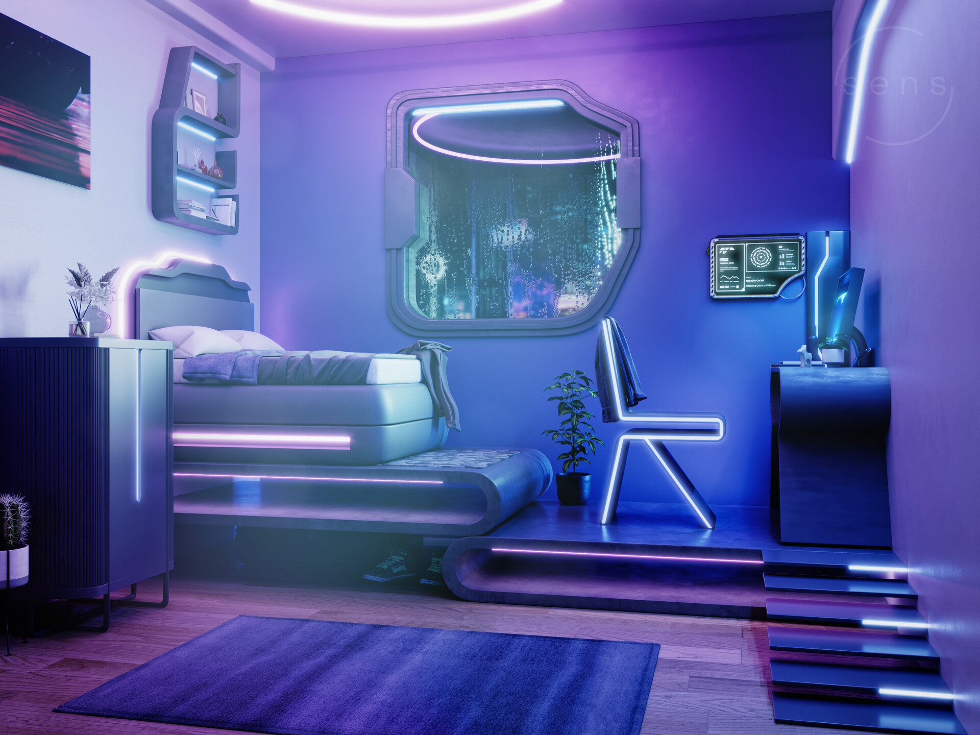 ArtStation - Sci-fi Cyberpunk Bedroom Concept | 3D Interior Render