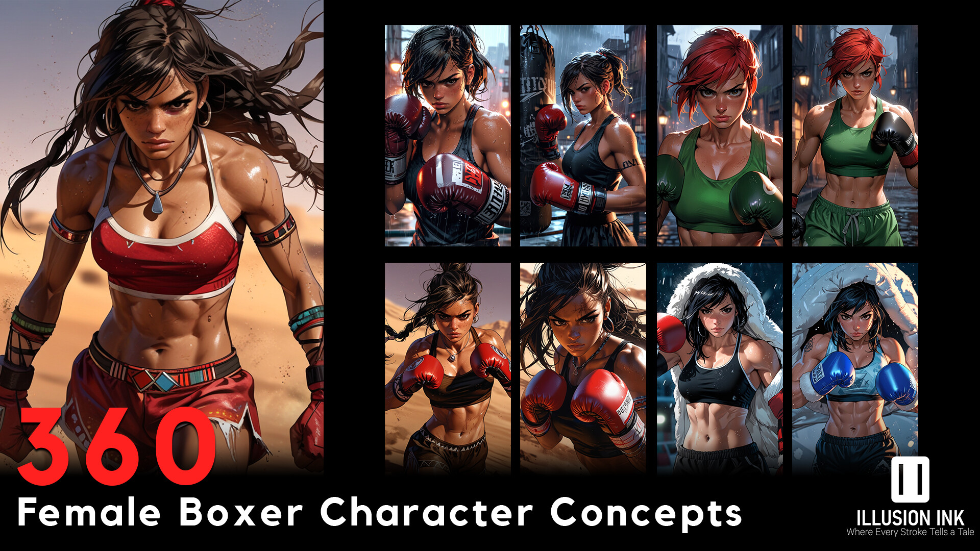 ILLUSION INK - 360 Female Boxer Character Concepts | 8K