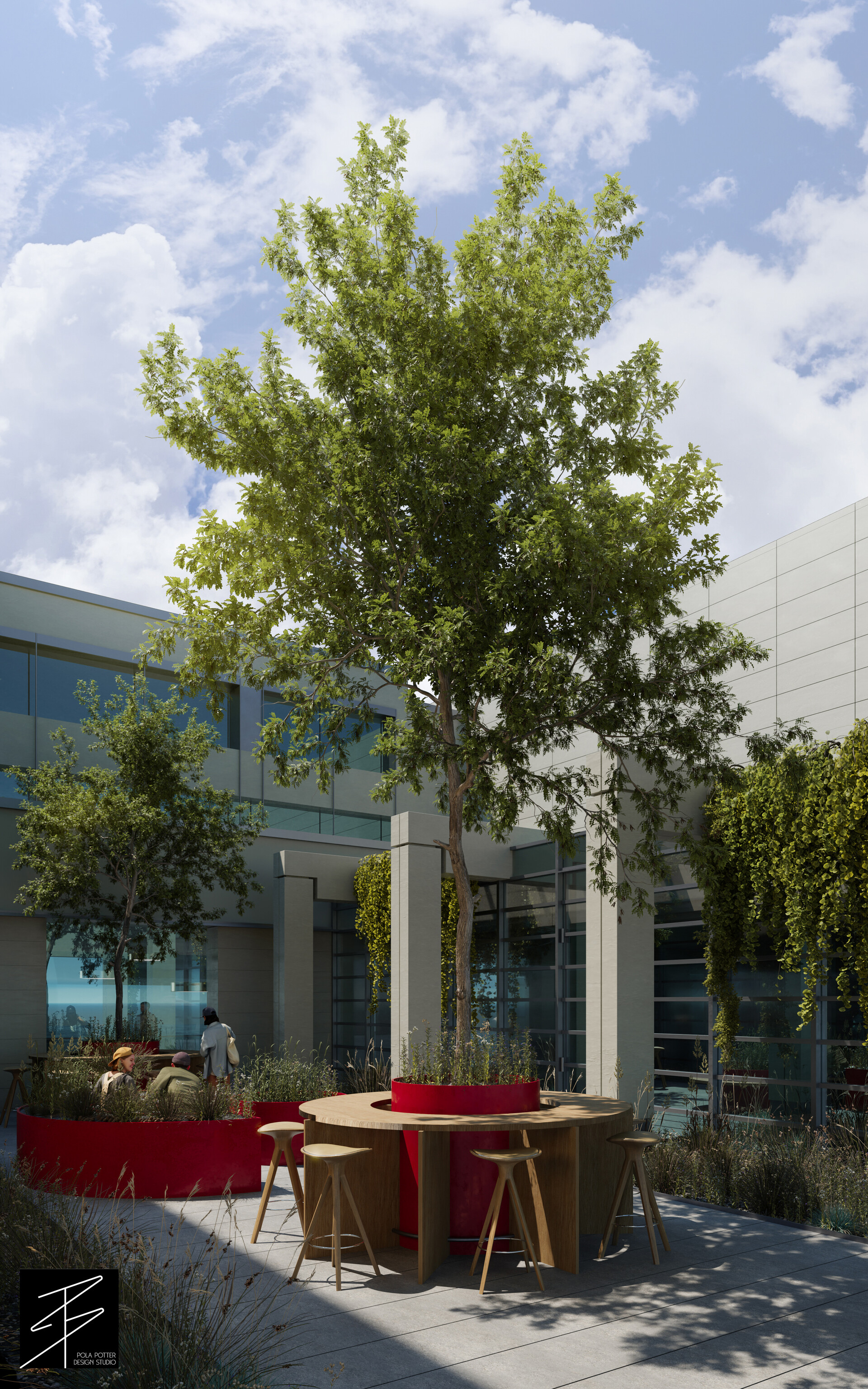 ArtStation - Visualization of a green courtyard in an office building
