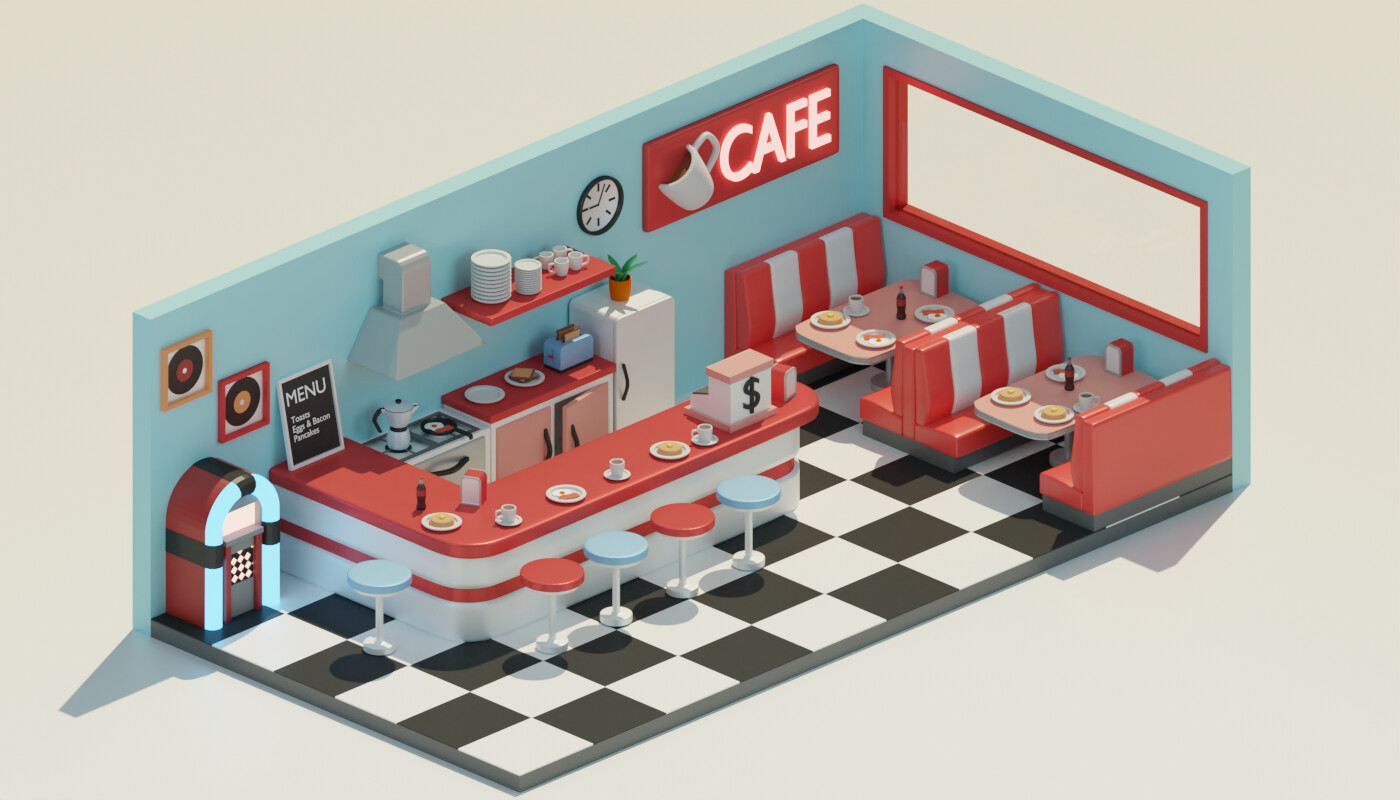 ArtStation - 50s Cafe (Made With Blender)