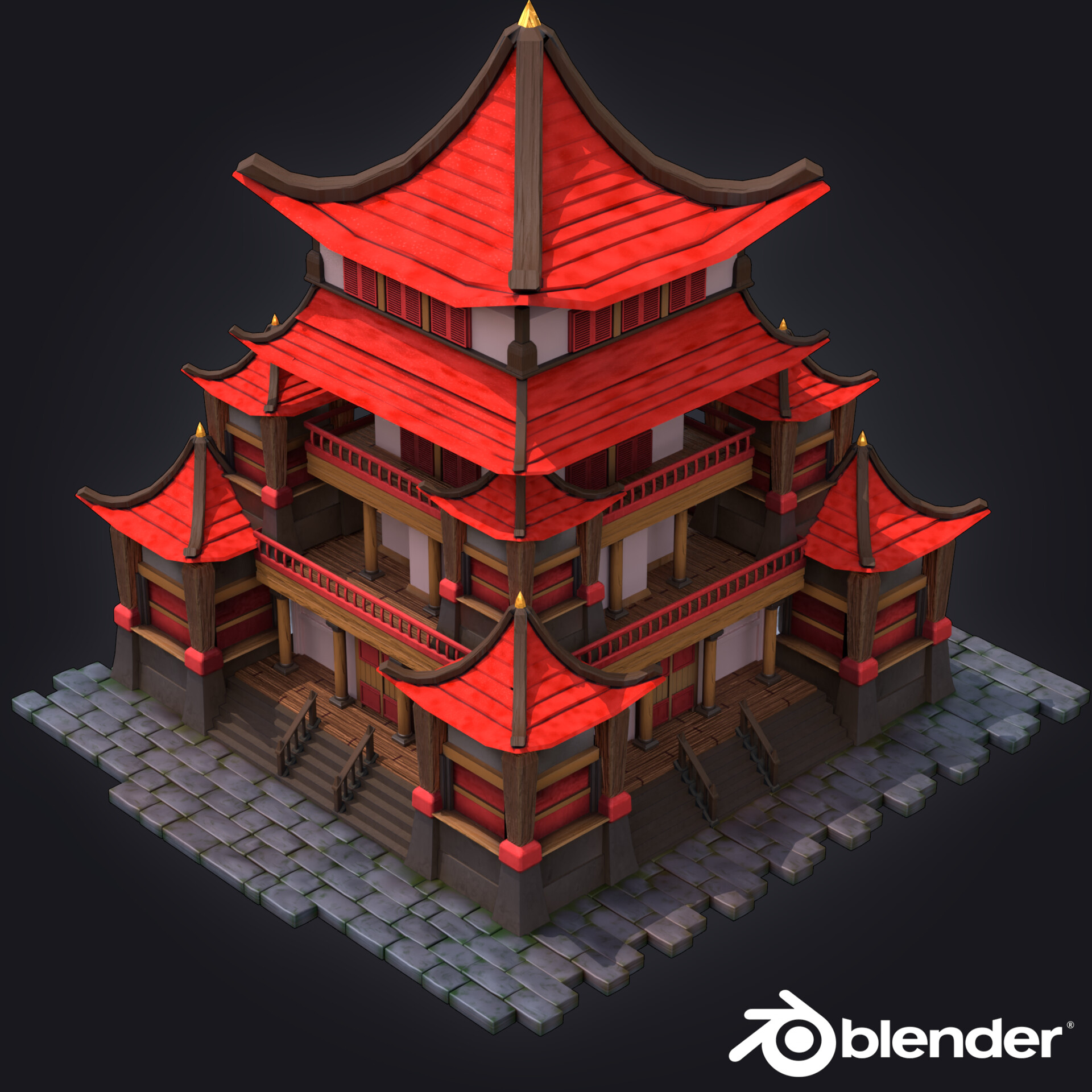 ArtStation - Stylized Isometric Asian Building
