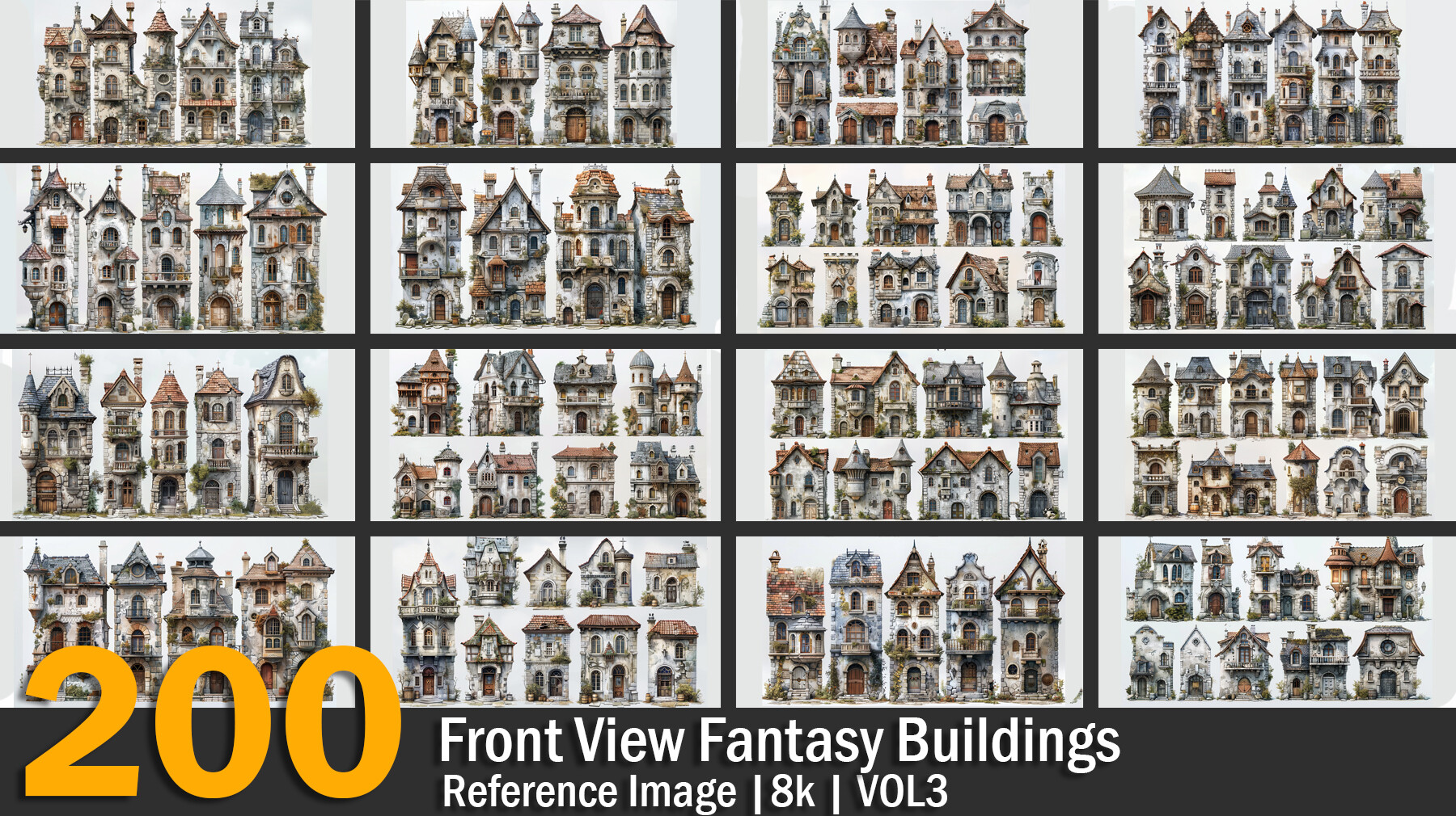 Lumière - Front View Fantasy Buildings | Reference Images | 8K | VOL3