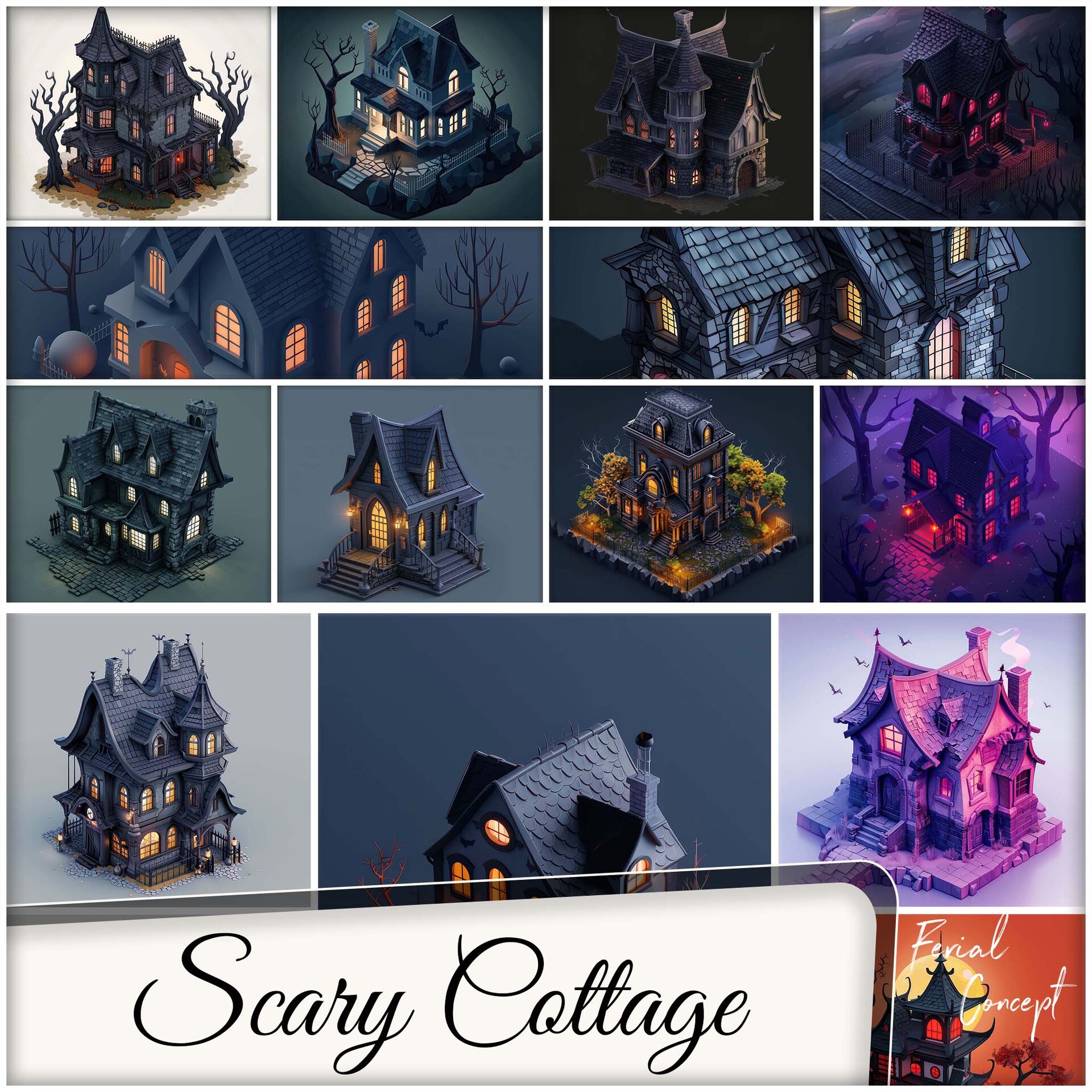Ferial Concept - 🔹230 Scary Cottage - Isometric Reference Image Pack v ...