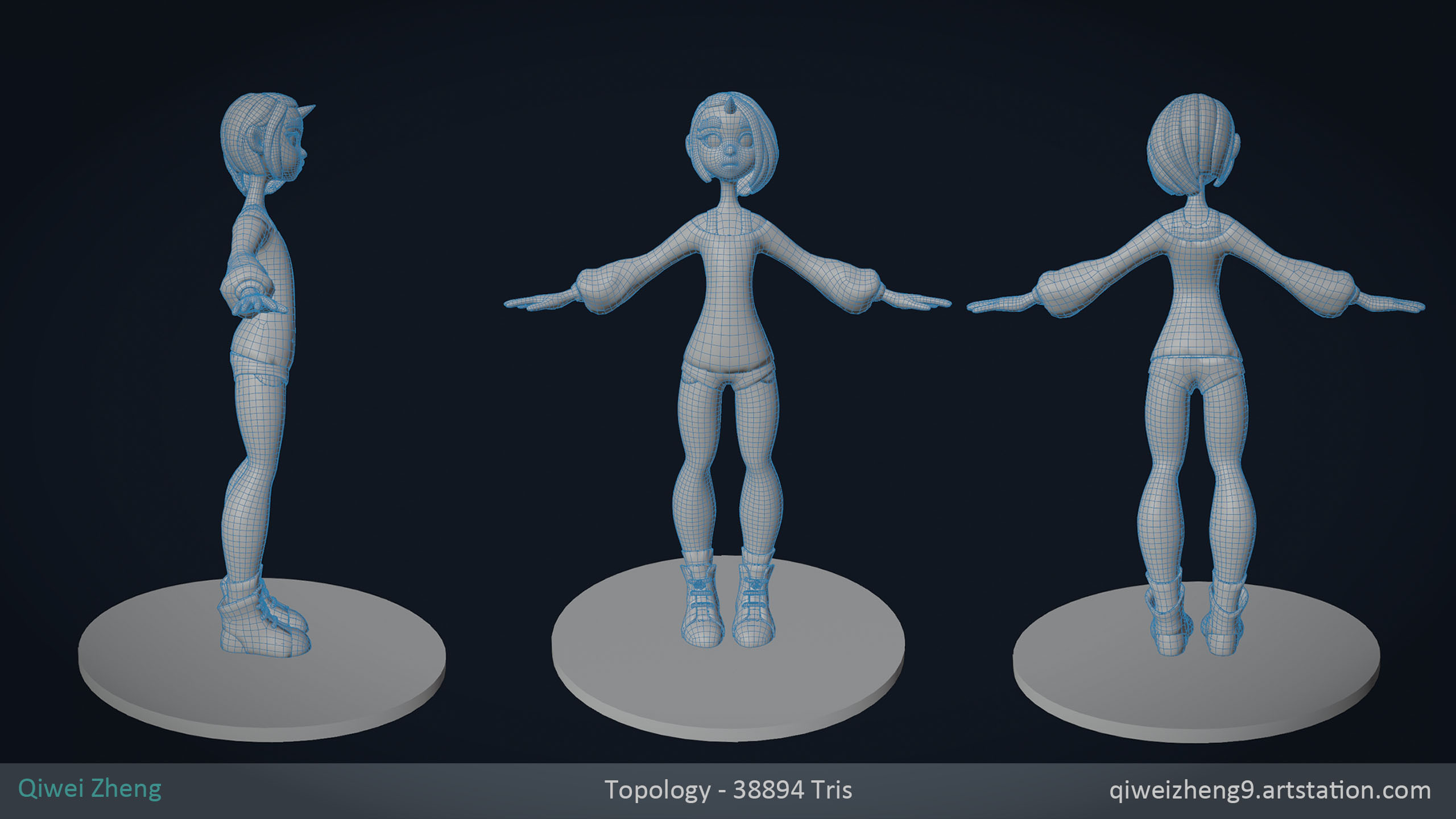 Qiwei Zheng - 3D Girl in 2D Redering - Modeling, Redering, and Rigging
