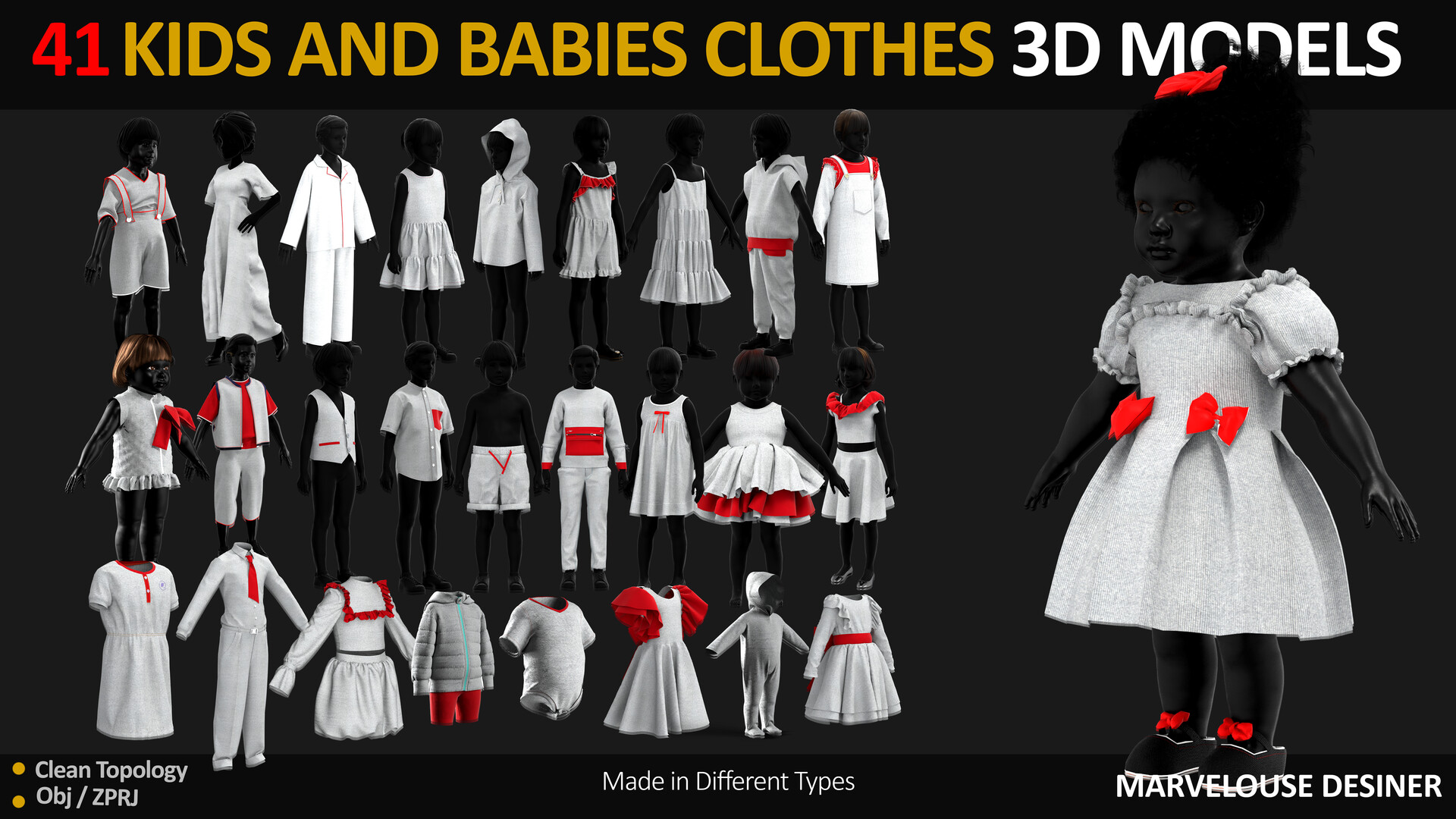 Jeff Studio - 41 KIDS AND BABIES CLOTHES 3D MODELS