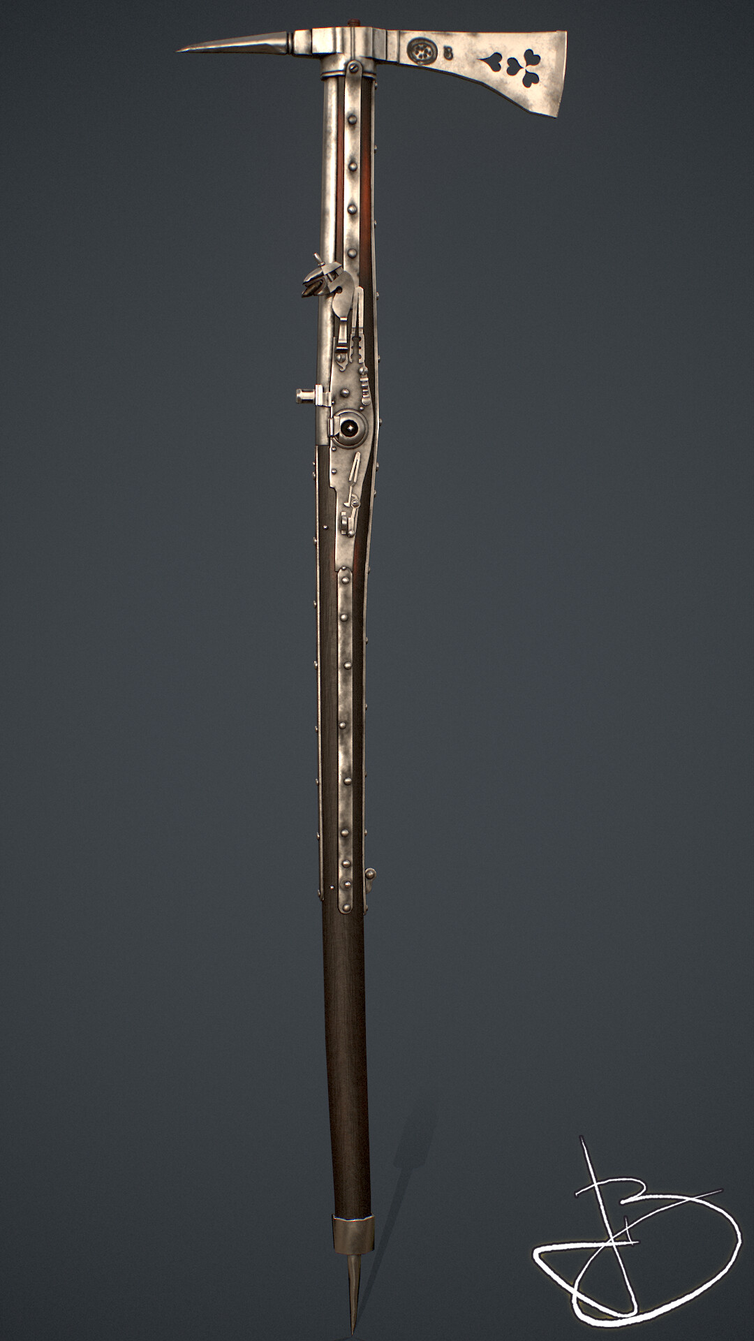 ArtStation - Combined axe and wheel-lock pistol with ramrod