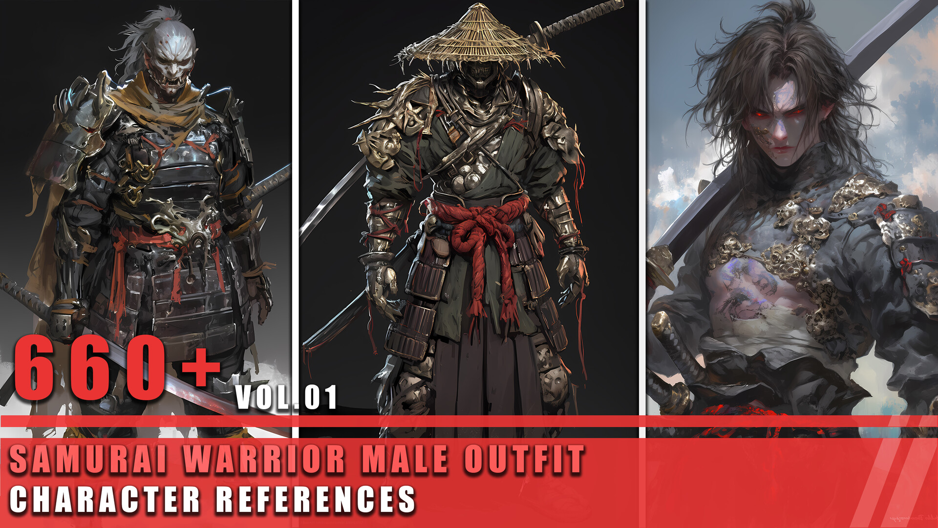 WaterLaw's Studio - 660+ Samurai Warrior Male Outfit - Character References Vol.01