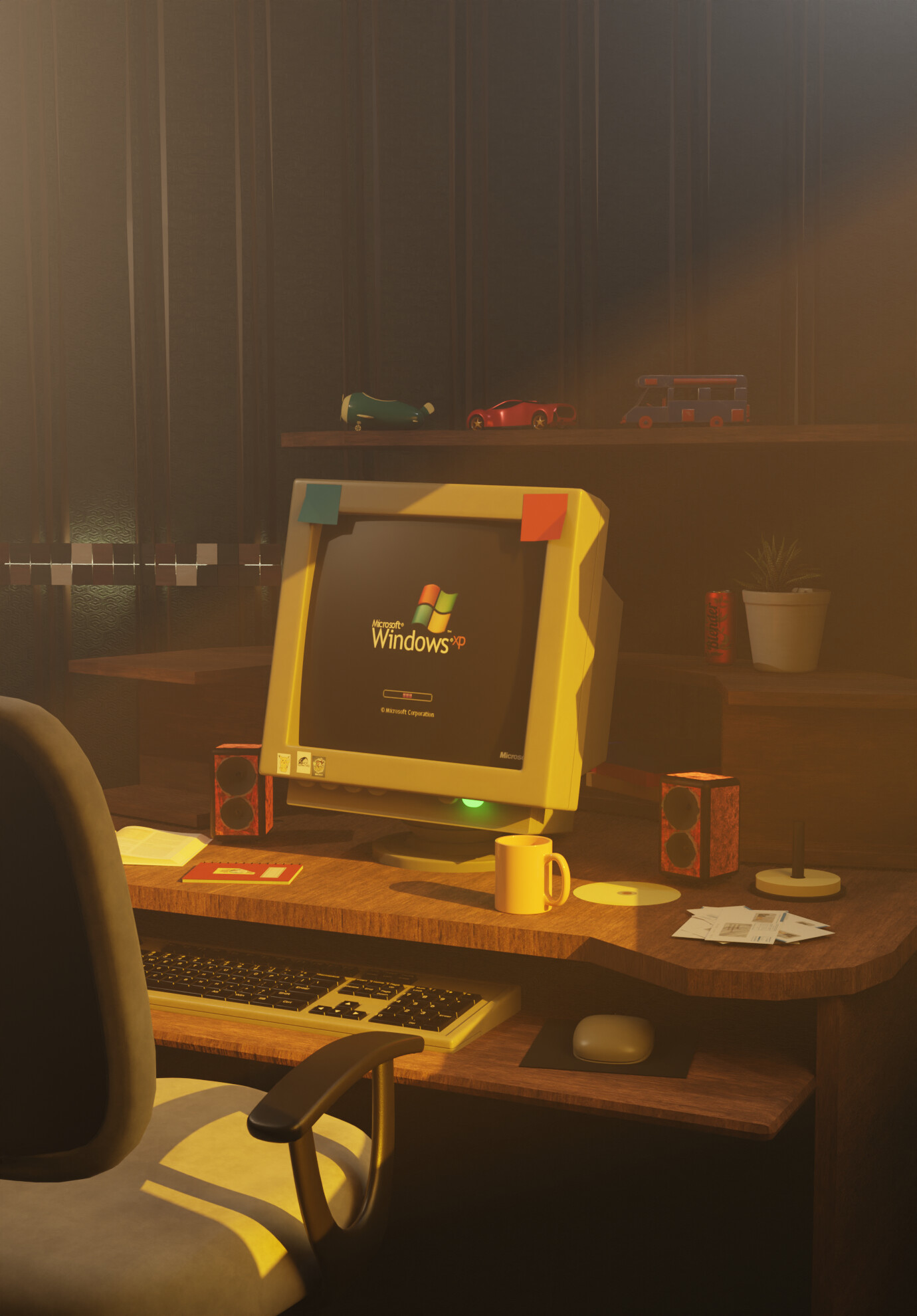ArtStation - "Nostalgic Reminiscence: Vintage Monitor Setup in Retro Room"