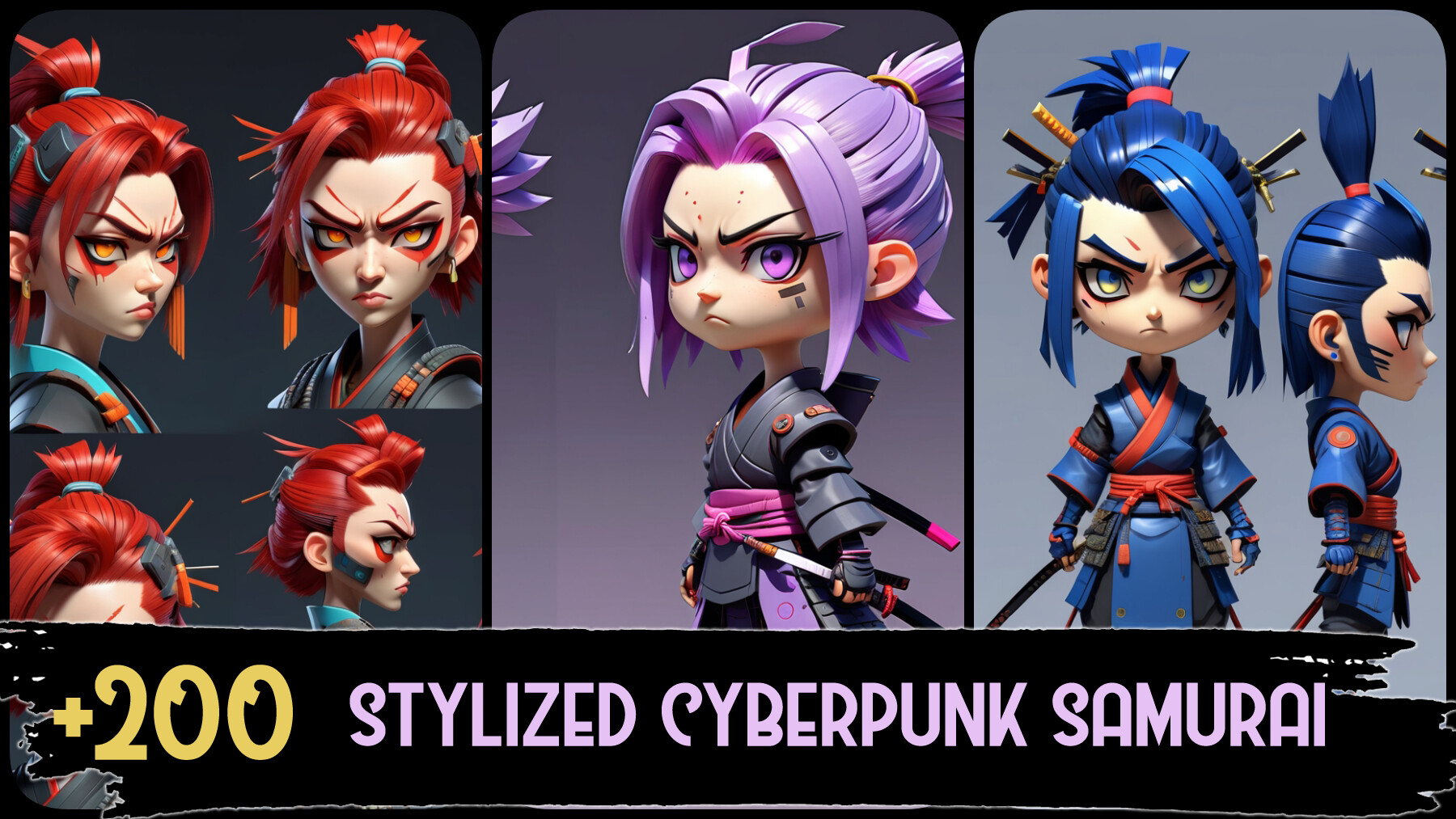 ArtStation - 210 Stylized Cyberpunk Samurai | 4K | 3D Cartoon Concept ...