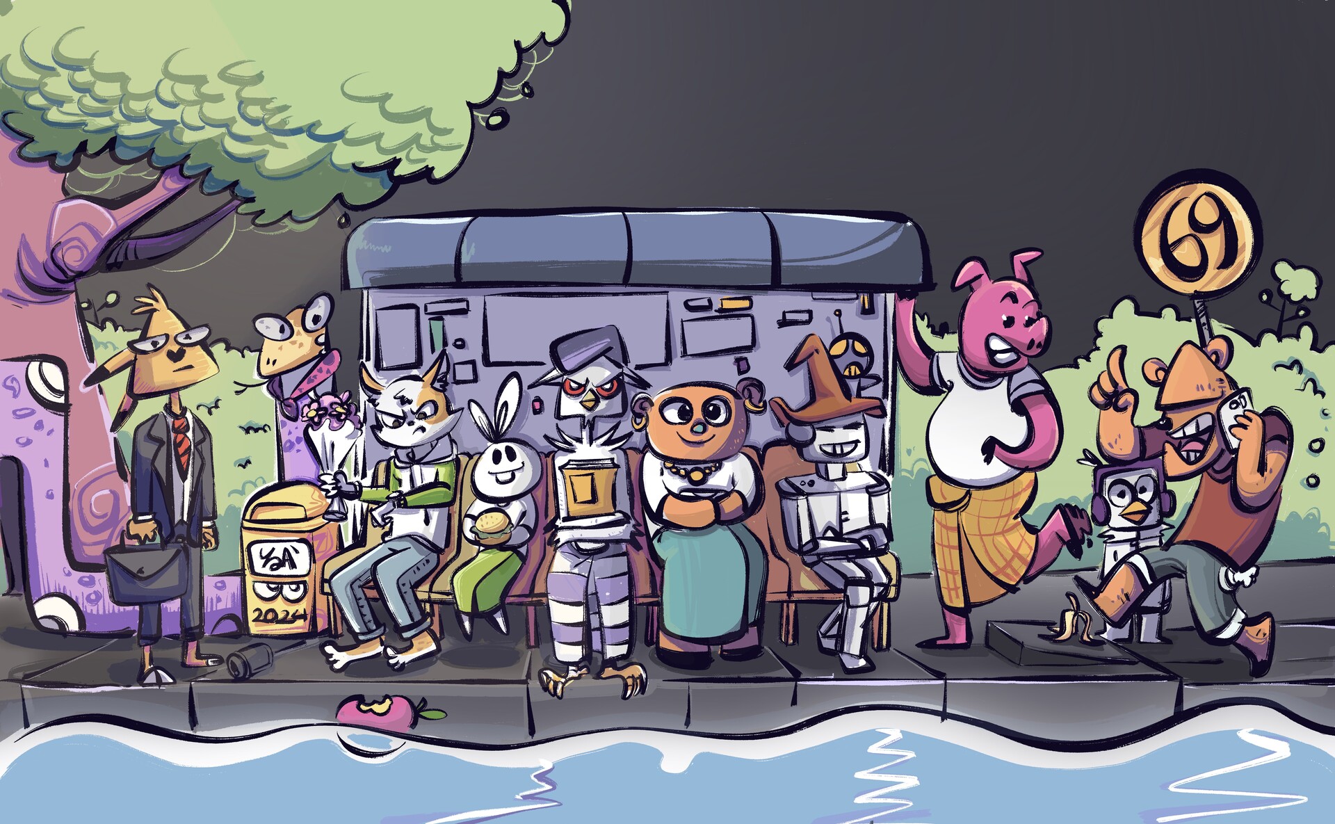 ArtStation - Waiting at Bus Stop