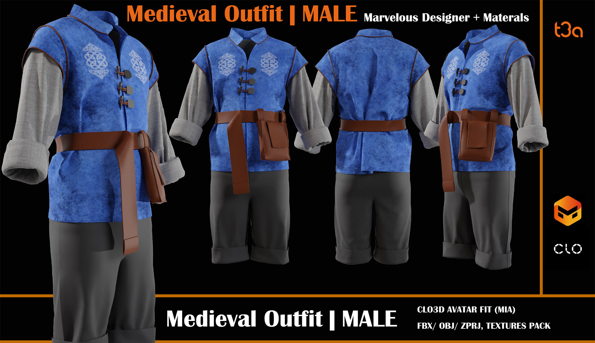 ArtStation - Medieval Outfit MALE - MD/Clo3d