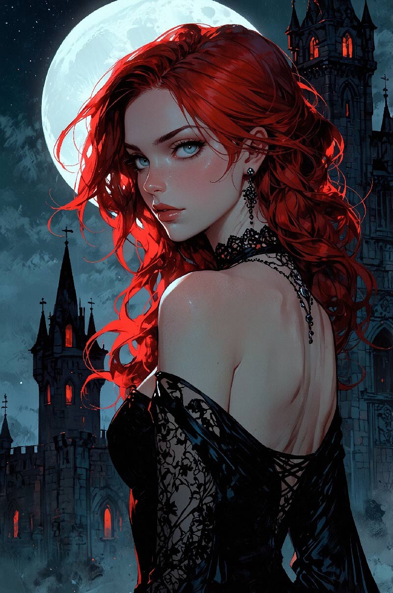 ArtStation - Redhead and moonlight
