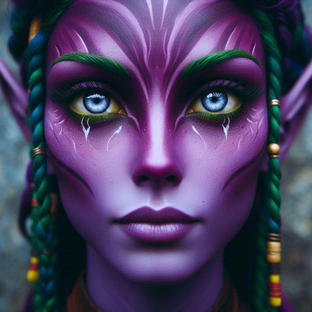 ArtStation - Purple Humanoid, Green Hair