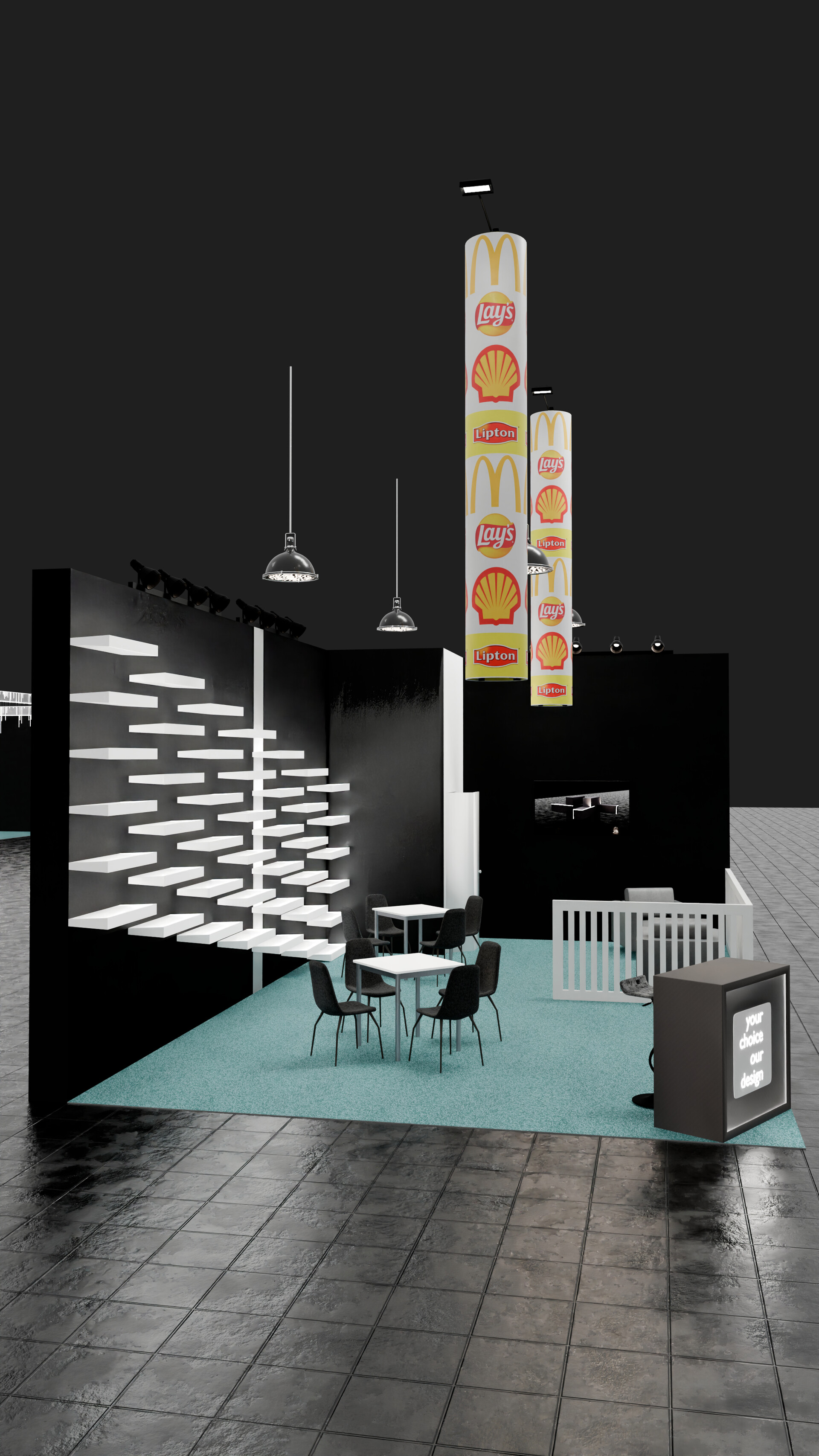 ArtStation - Exhibition with vertically hanging advertisements and ...