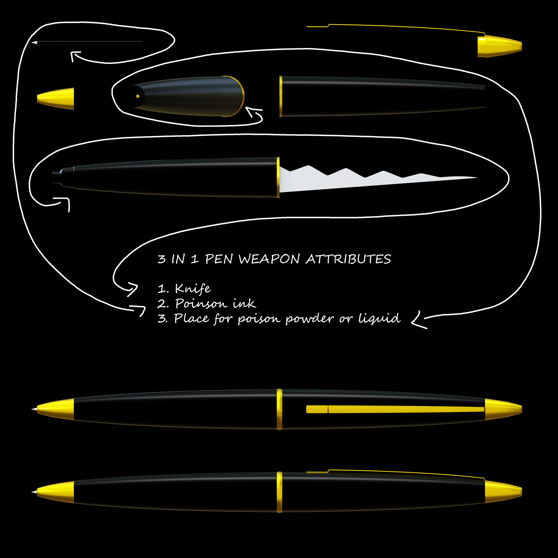 ArtStation - 3 in 1 Pen Weapon Attributes