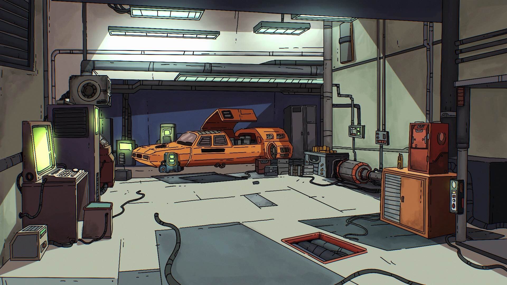 ArtStation - Astro Mechanic Garage Inside Concept