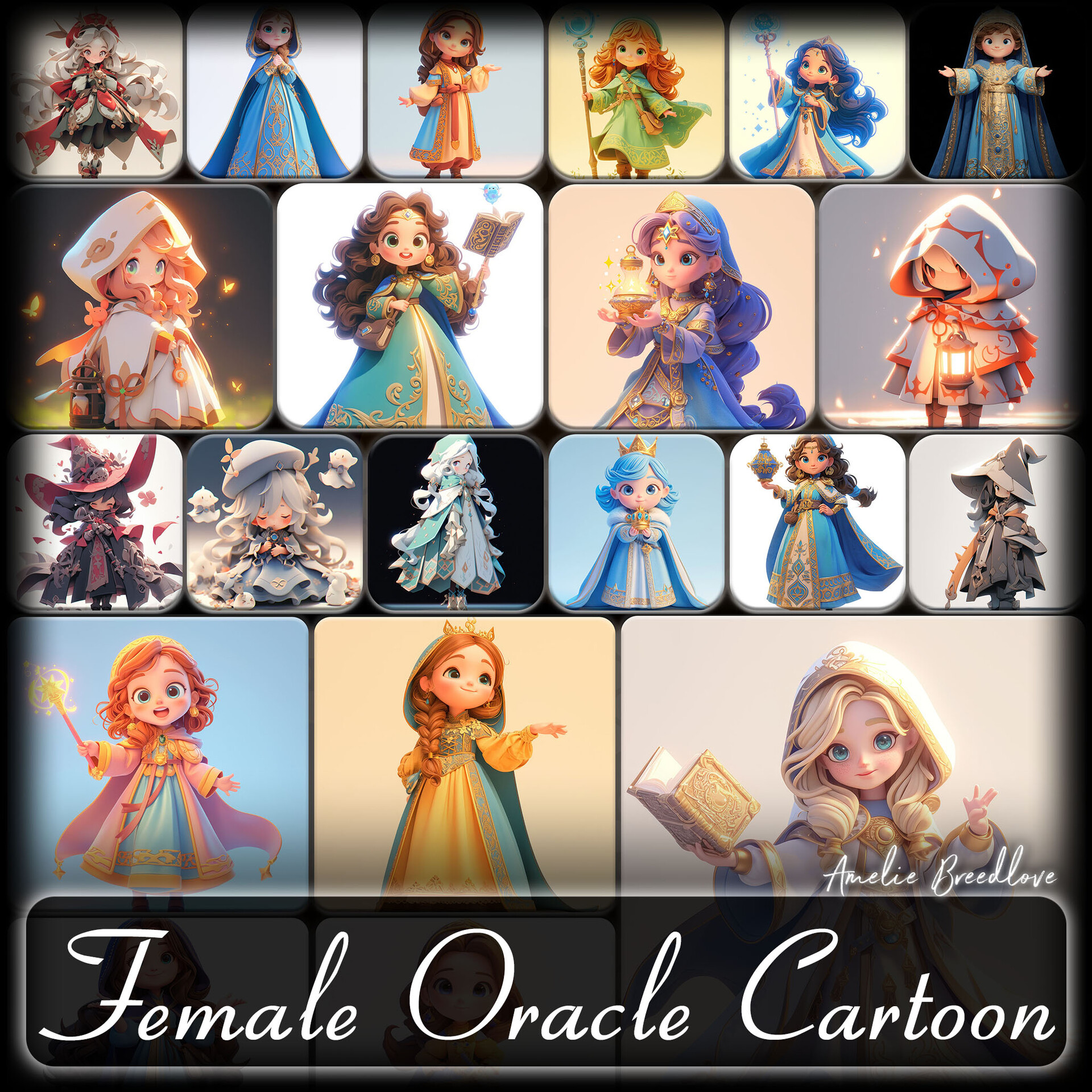 Amelie Anime - 200 Female Oracle Cartoon (Full Body) Reference Pack ...