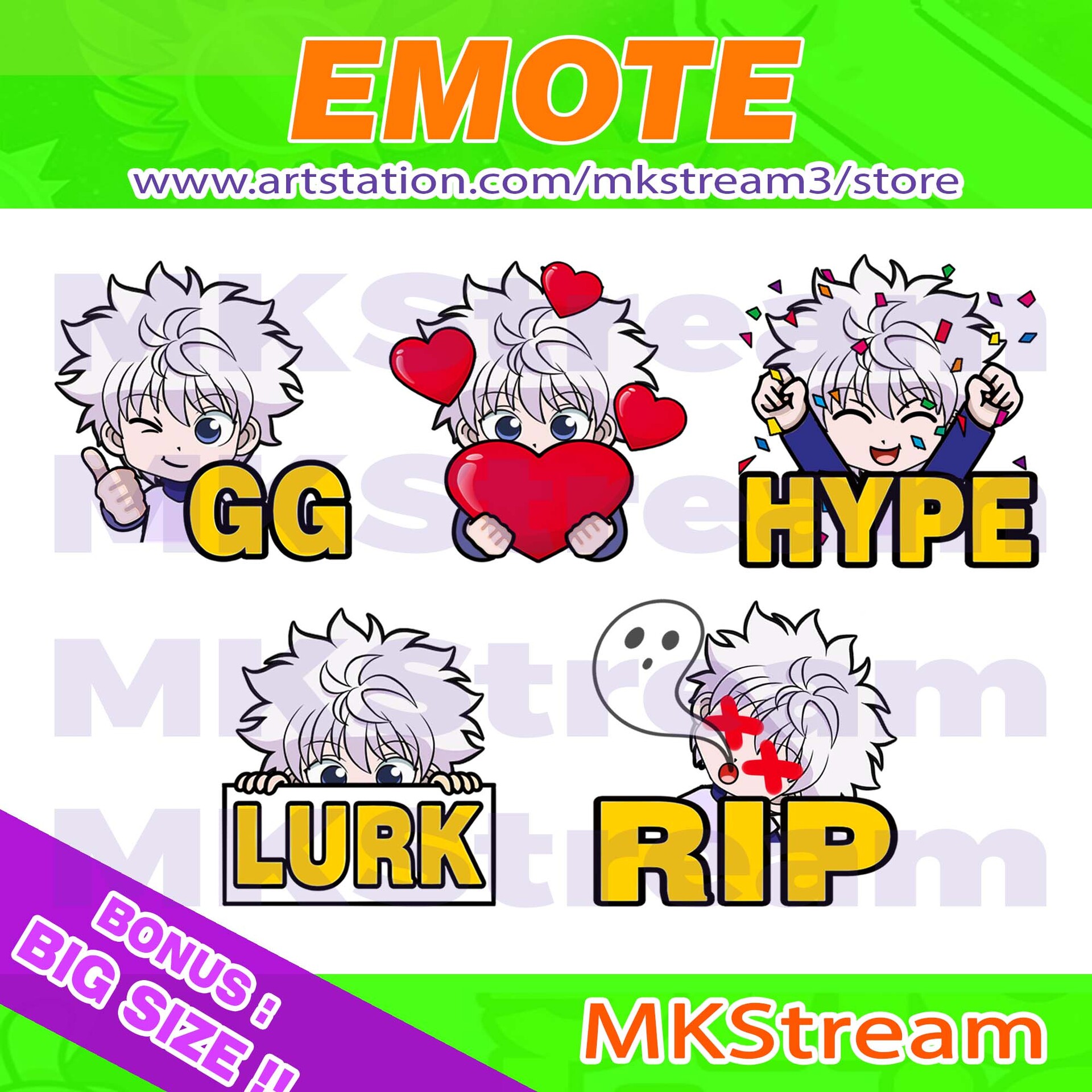 ArtStation - Twitch emotes hunter x hunter killua rip, gg, lurk, love ...