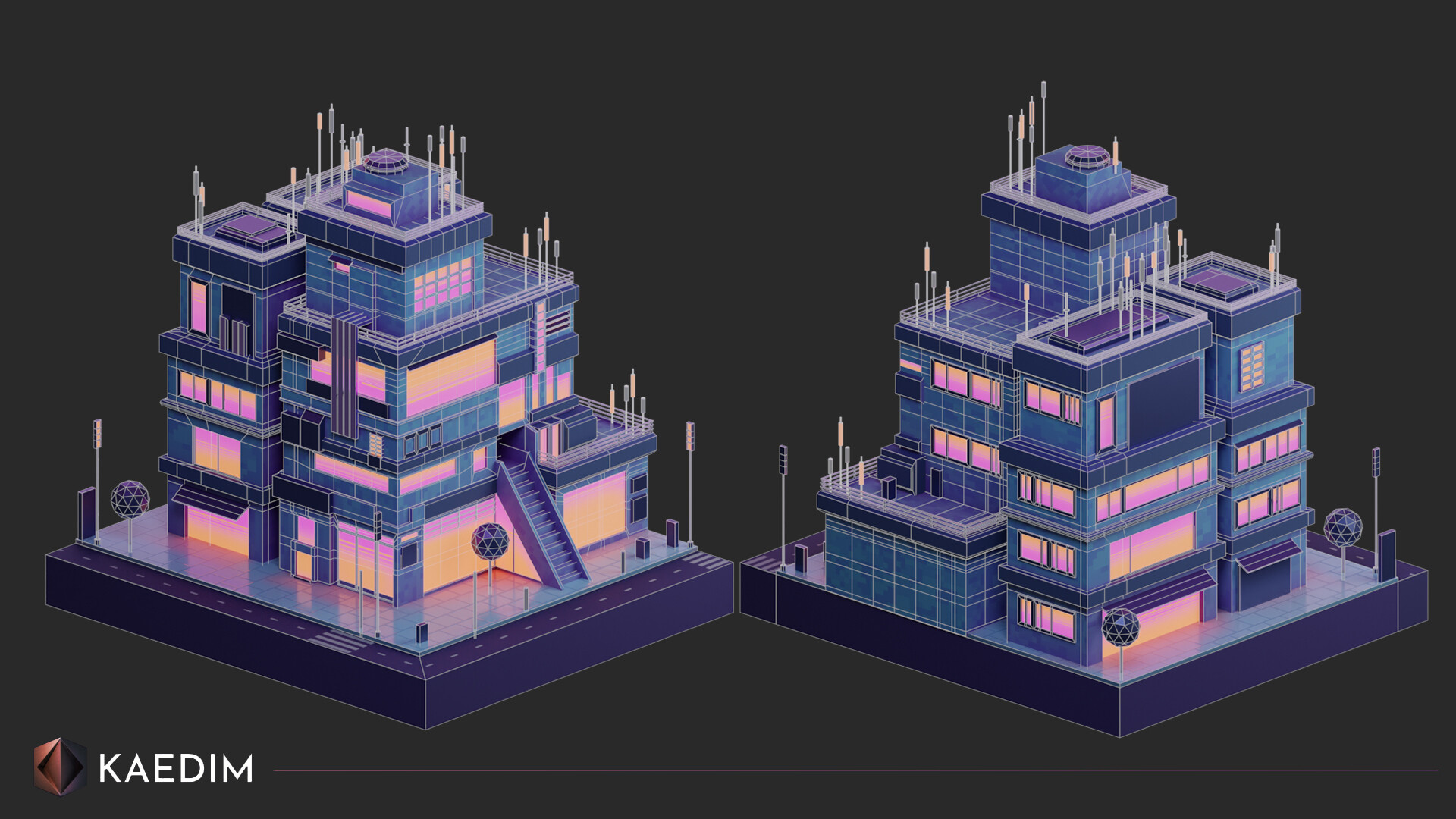 Kaedim - Cyberpunk Building | 3D Stylised Mobile Game Asset | Kaedim