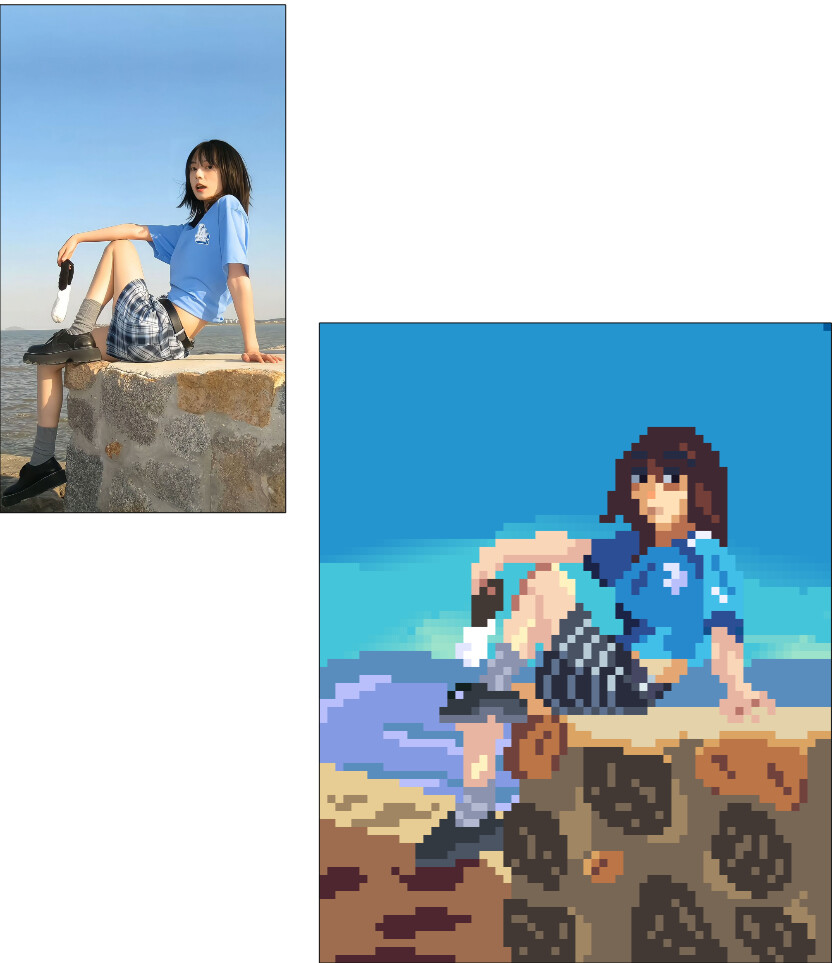 ArtStation - Pixel Art Practice - Sitting on rock (Aseprite 64 x80 px)
