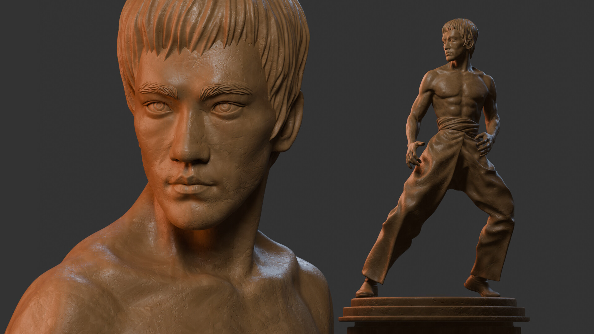 Leon - Bruce Lee figurine created with Blender