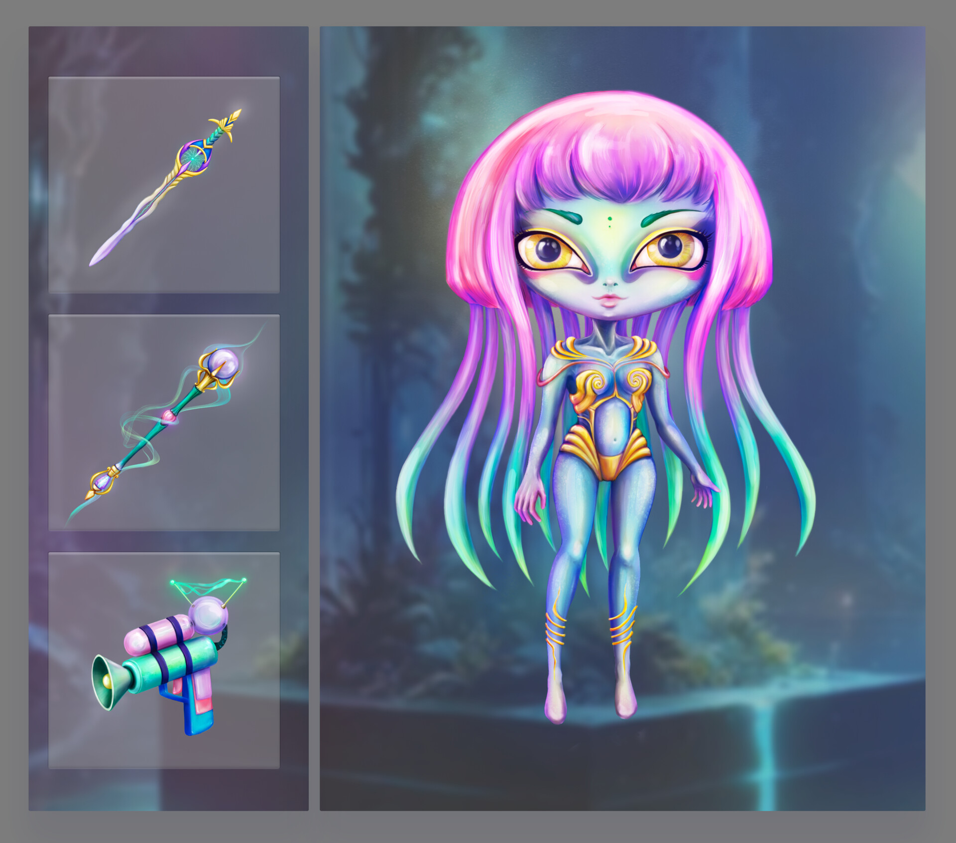 ArtStation - 2D video game avatar with weapons