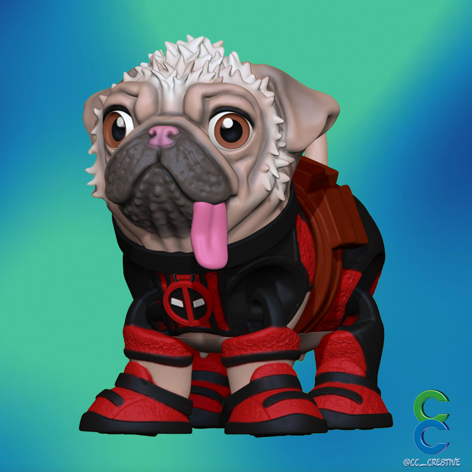 ArtStation - DOGPOOL Fan Art Articulated Flexi Pug 3D Print Collectible ...