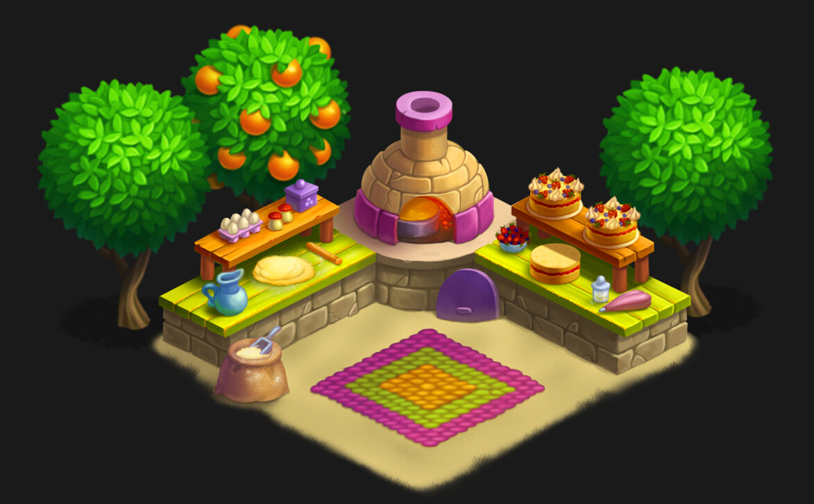 ArtStation - Cake factory and orange tree