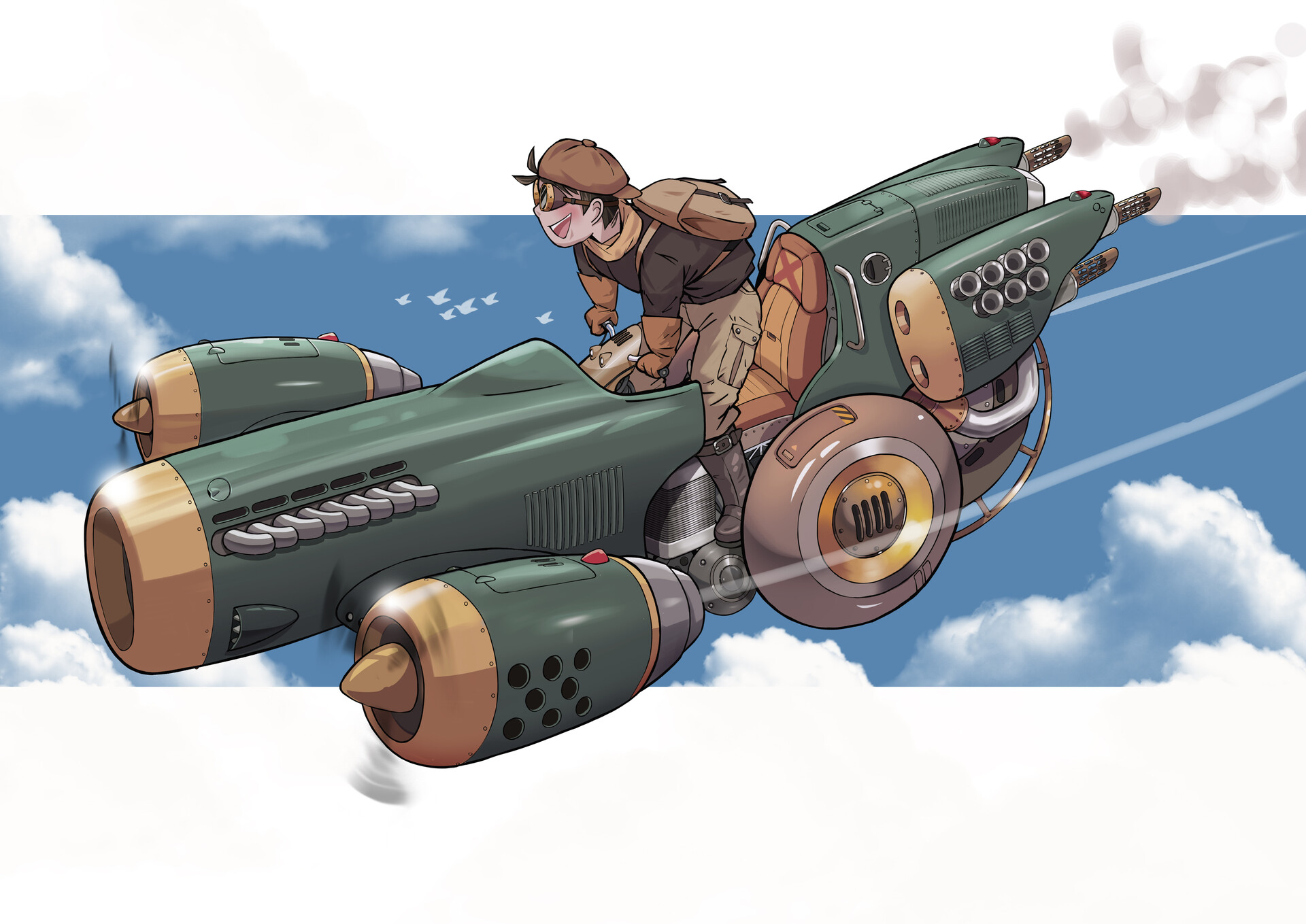 ArtStation - 20240808 steam hover bike and rider boy.