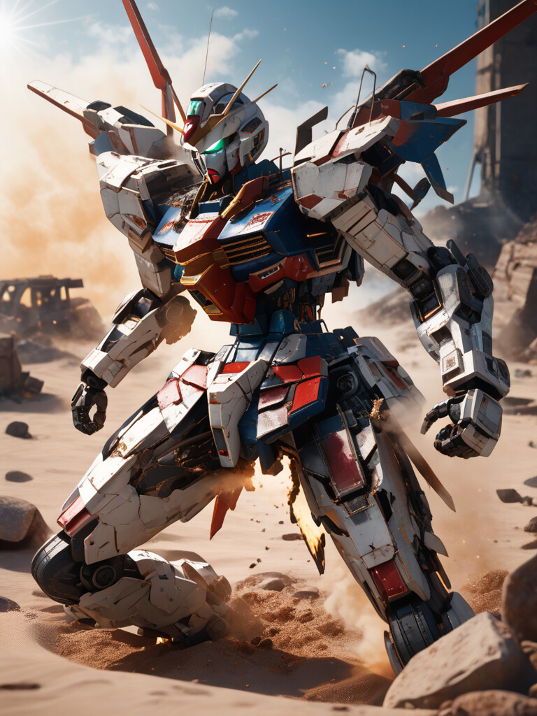 ArtStation - Gundam robot trying to stand above the sand