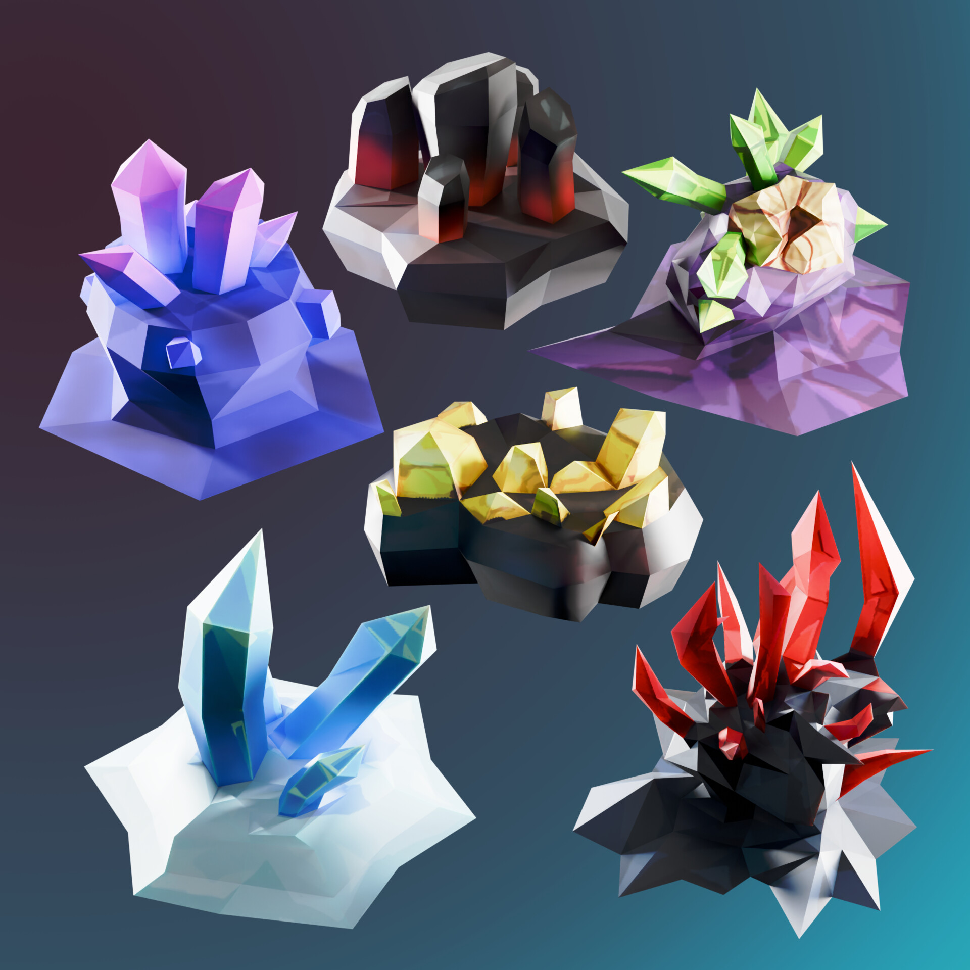 ArtStation - crystals low poly 3D model mobile game ready