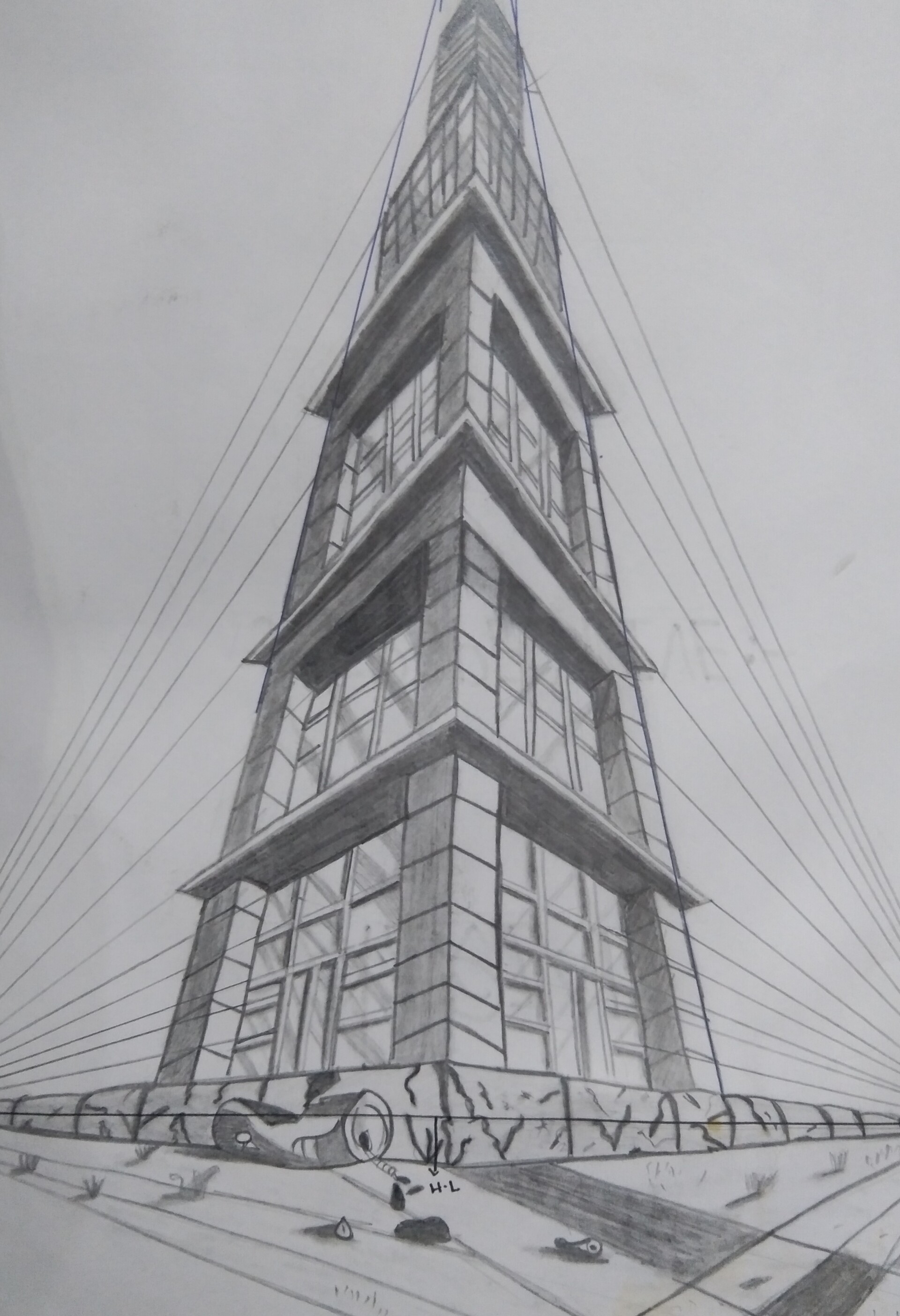 how to draw buildings in 3 point perspective