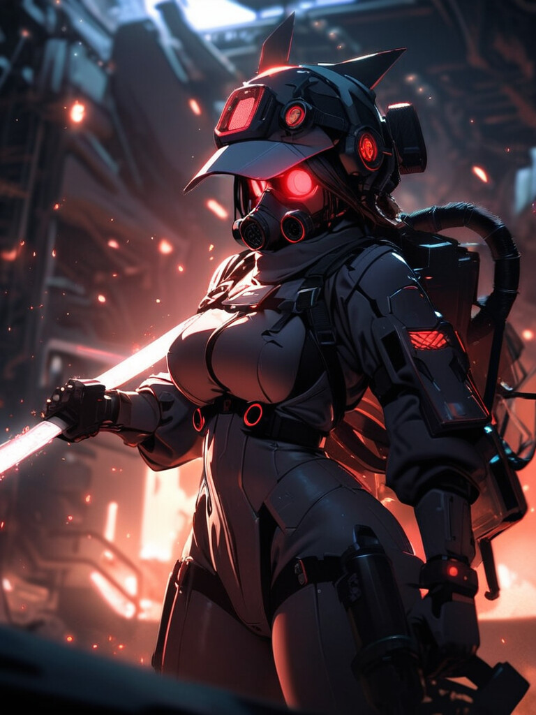 ArtStation - A female robot with a glowing eyes and a red light