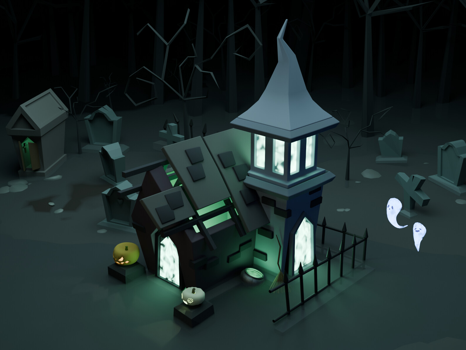 ArtStation - low poly haunted house