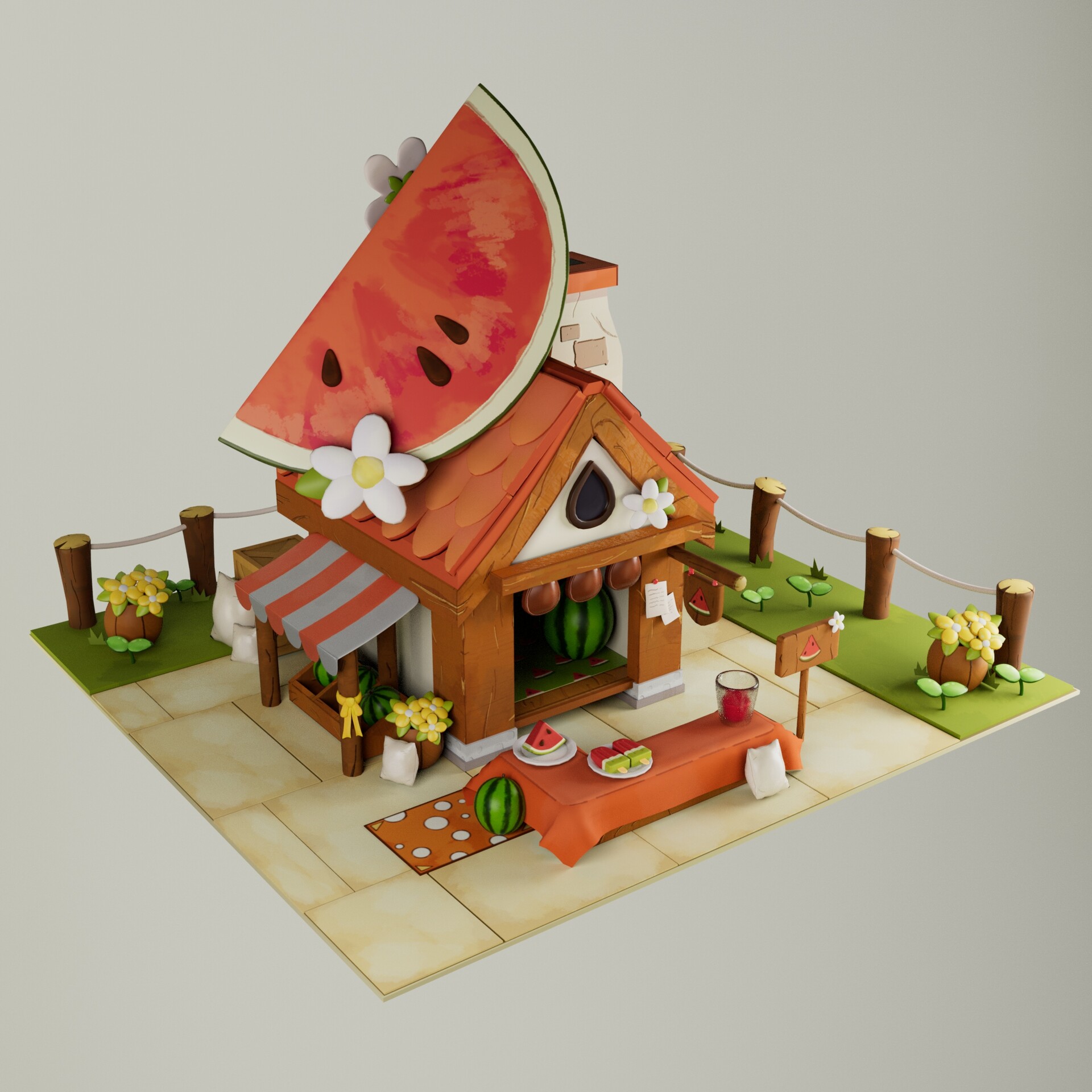 ArtStation - Watermelon House 3d Diorama