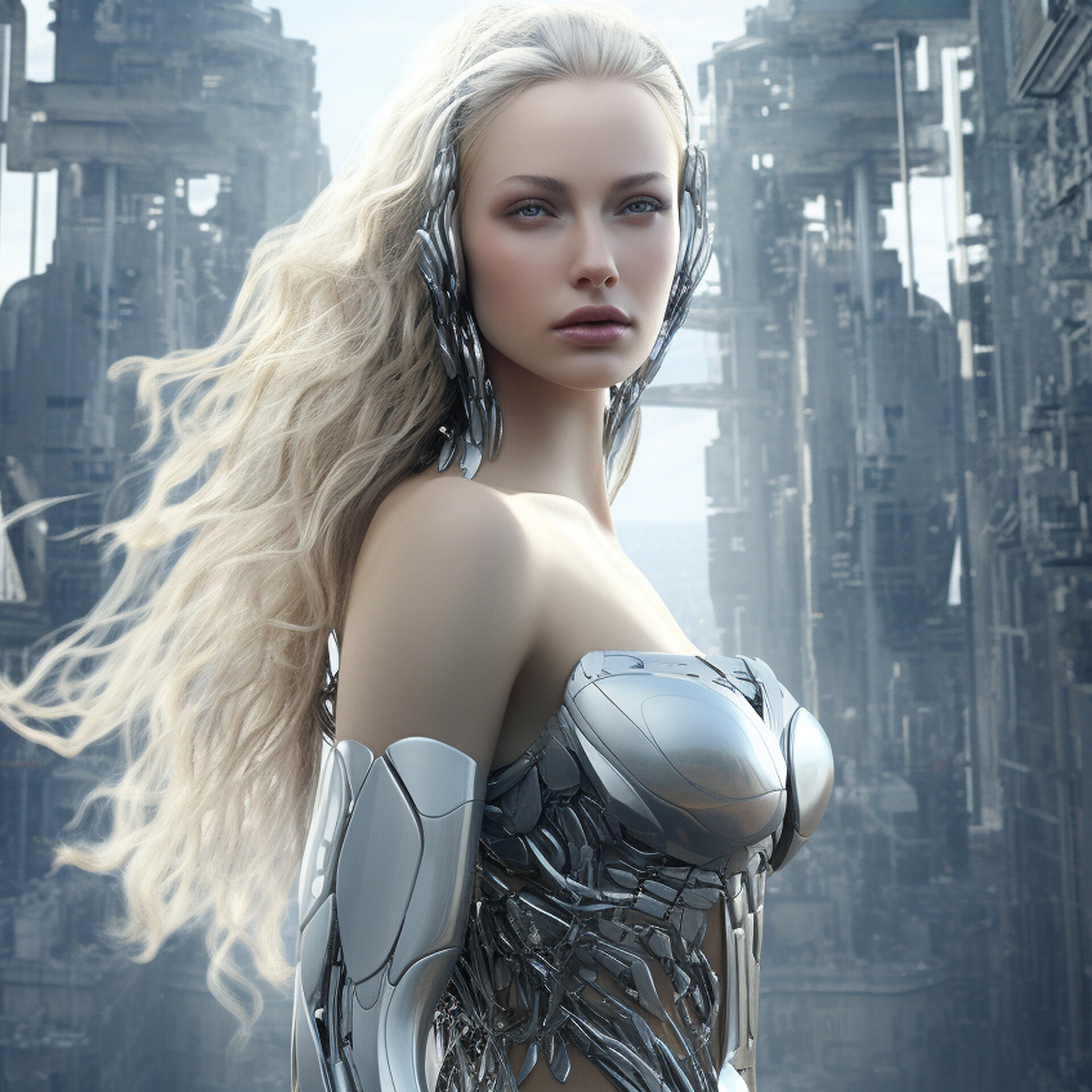 ArtStation - mechanical goddess135 in the future machine city under EPAC 240817 by Midjourney