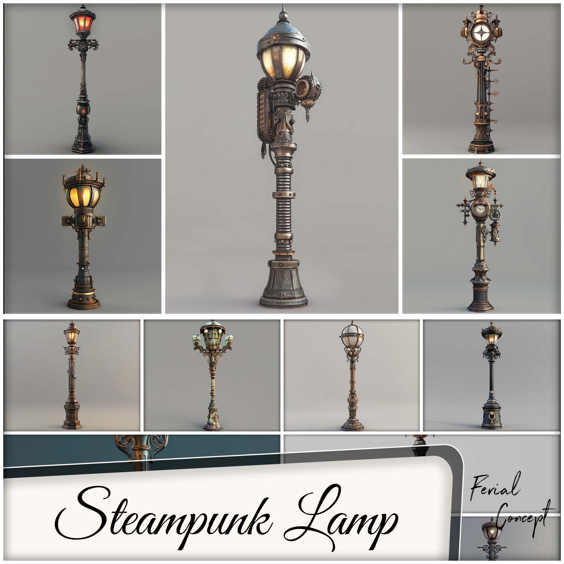 Ferial Concept - 🔹200 Steampunk Lamp - Game Asset Reference Image Pack ...