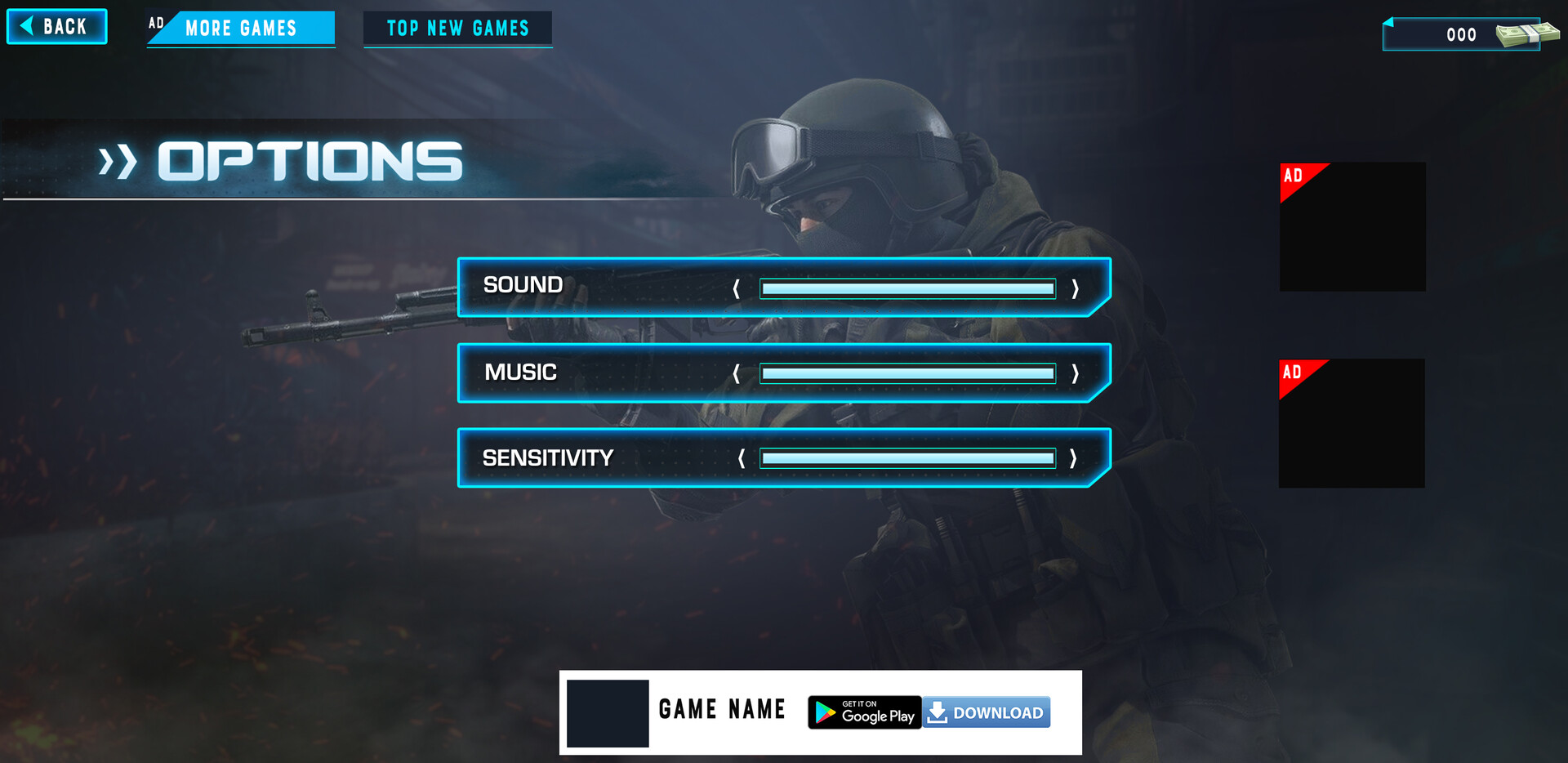 Hyper Crow Studios - World war Shooter Hero( UI Design )